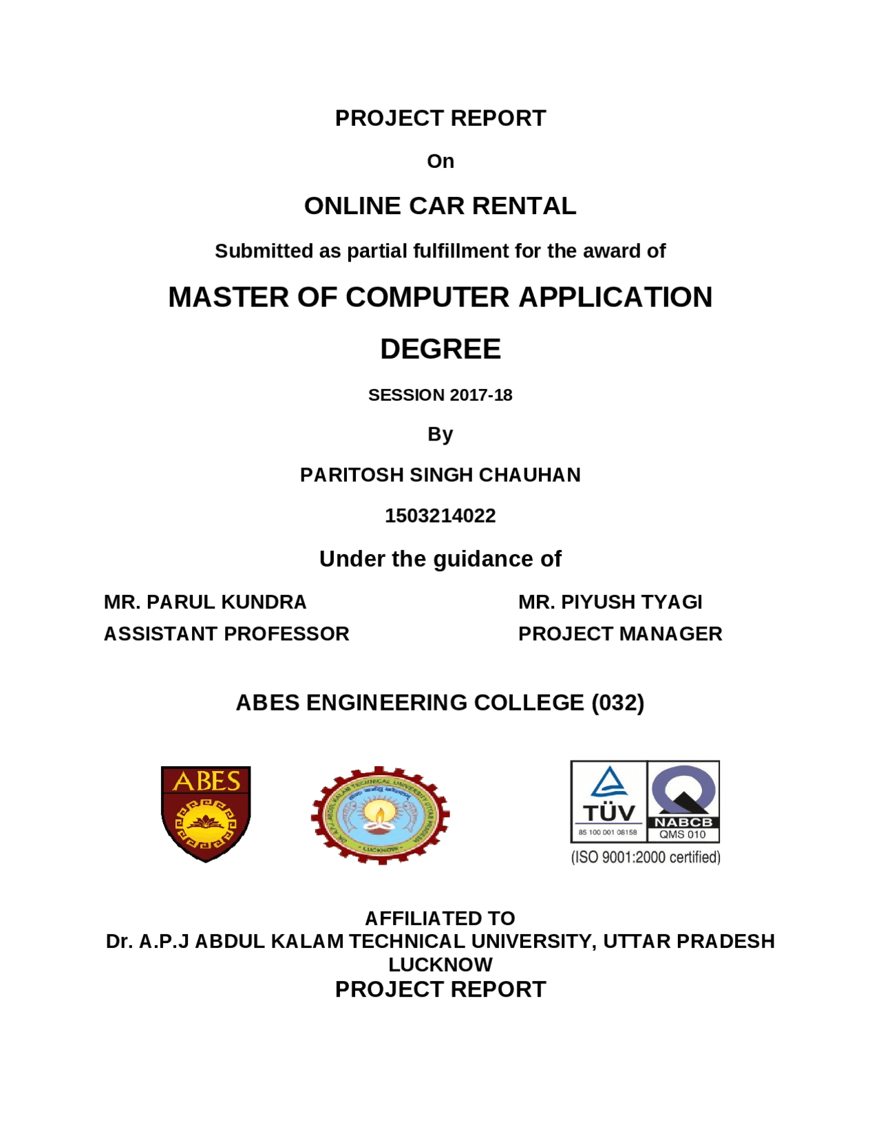 Online car rental project report | Thesis Software Project Management | Docsity