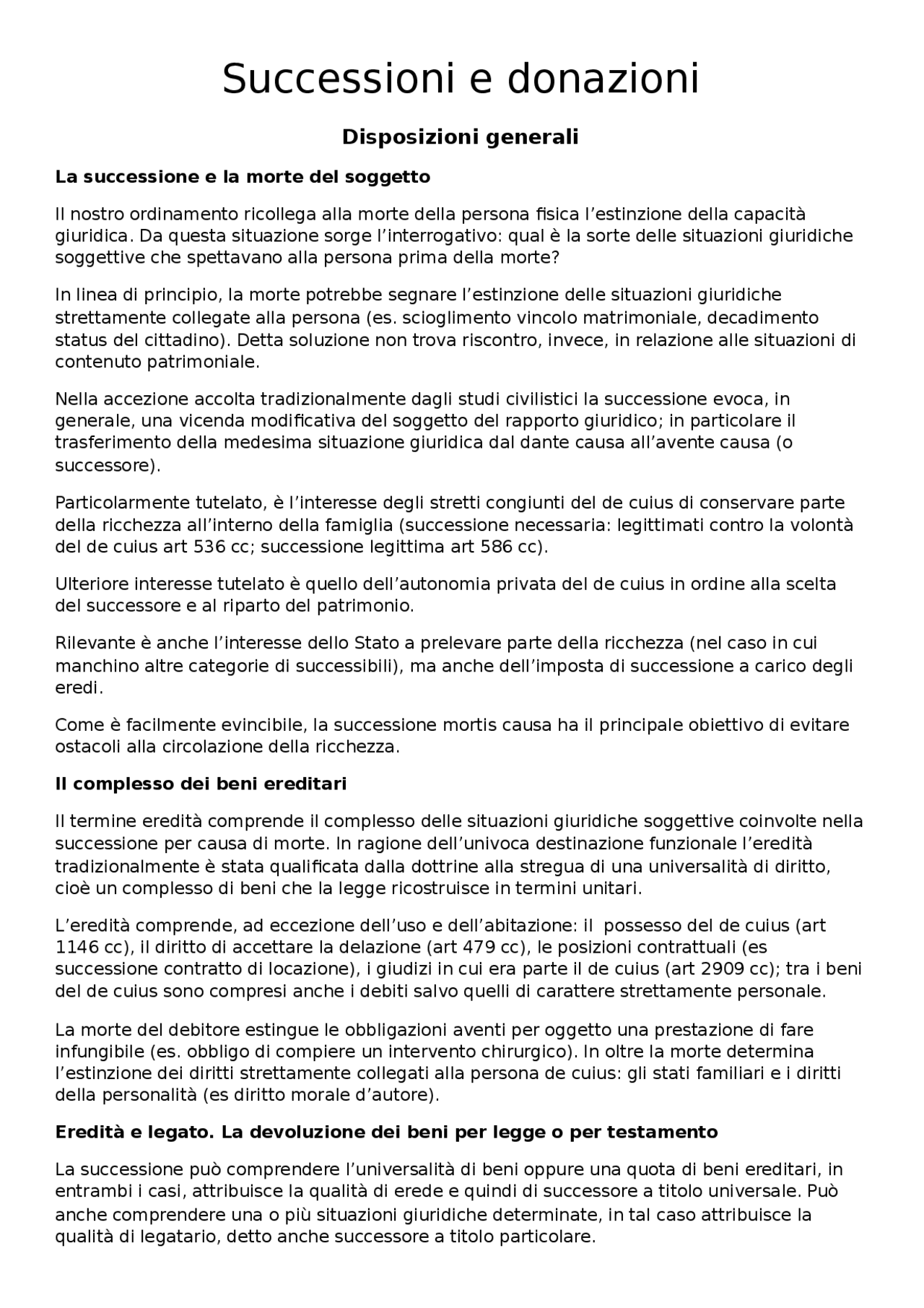 Riassunto Successioni E Donazioni Docsity