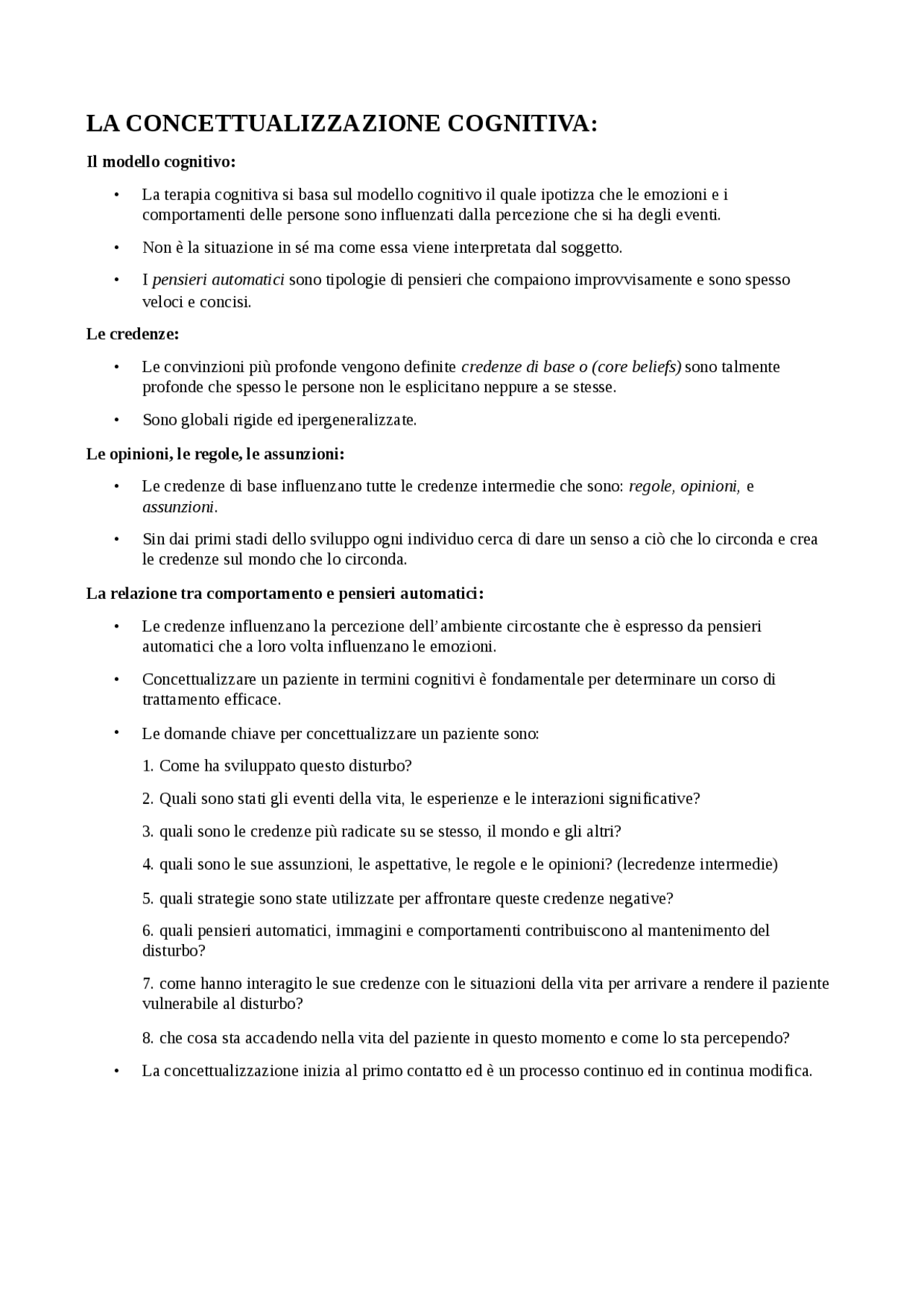 Riassunto Testo Terapia Cognitiva Docsity
