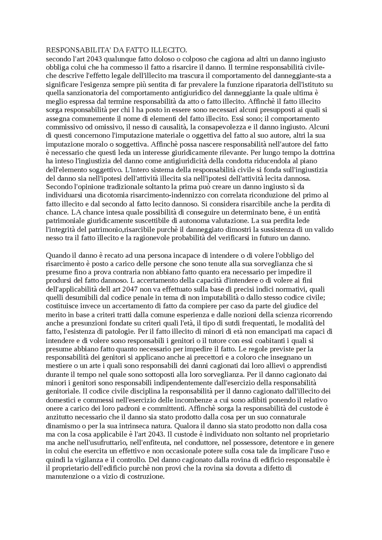 Responsabilità Da Fatto Illecito Docsity