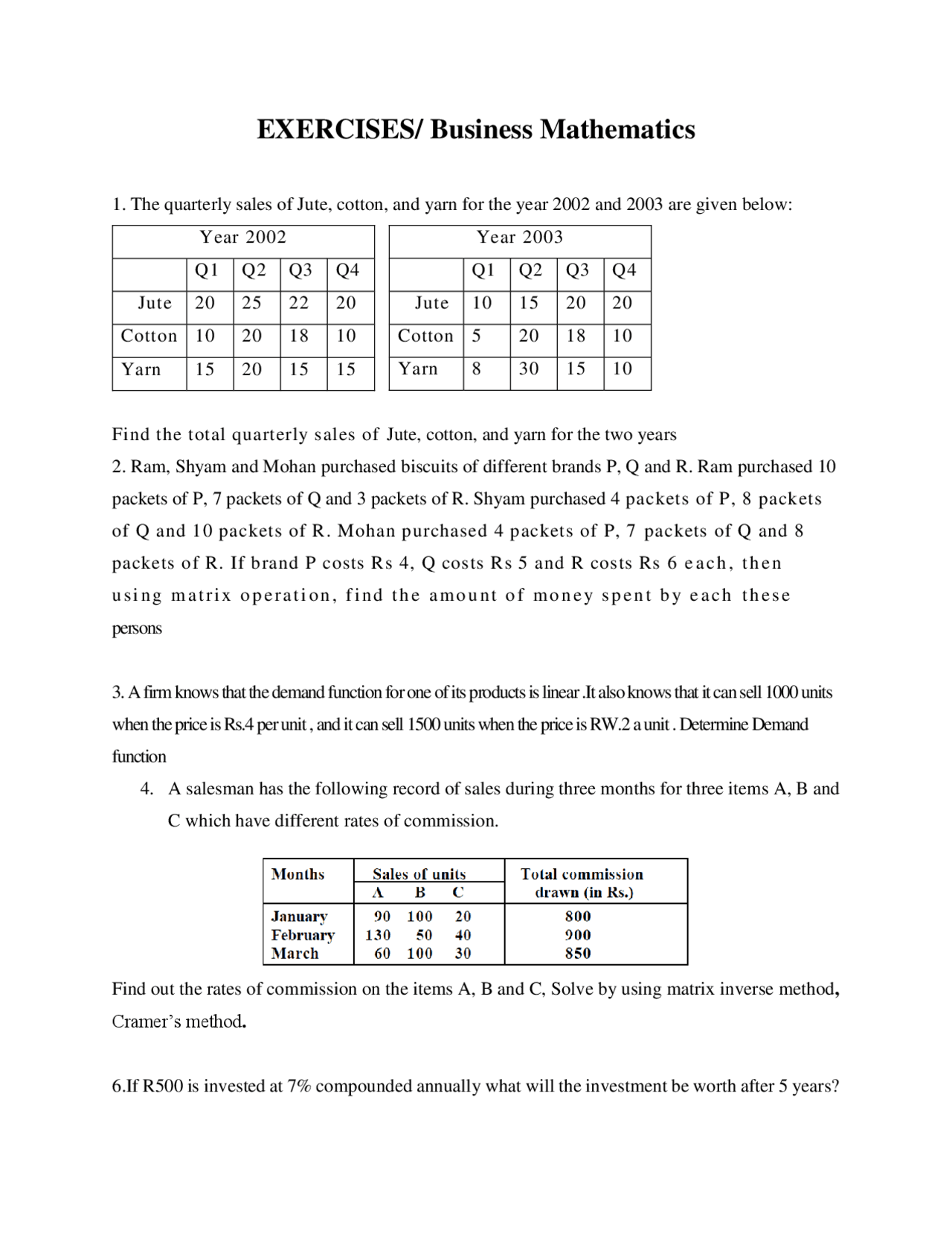 Exercise About Mathematisc Docsity