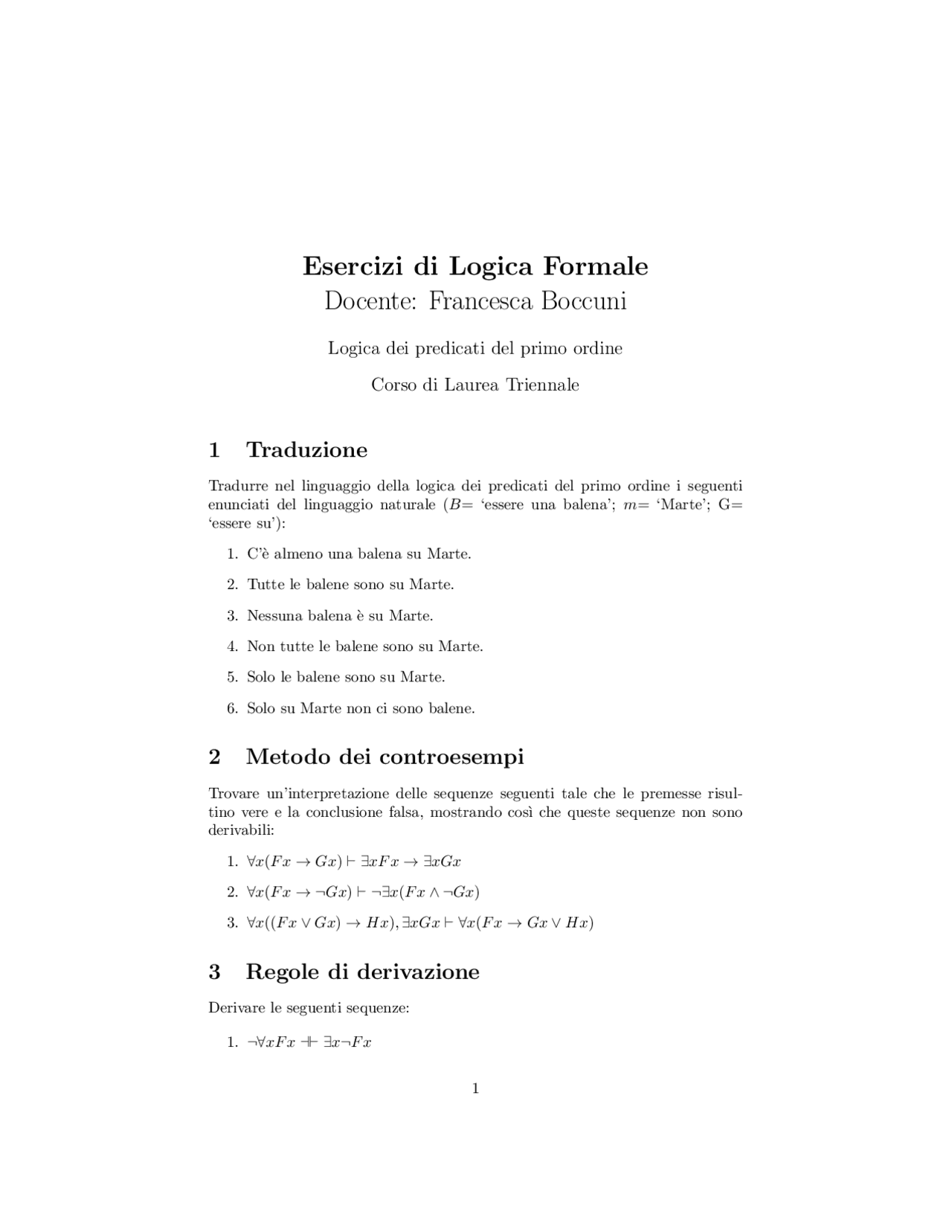 Esercizi Esame Logica Formale Docsity