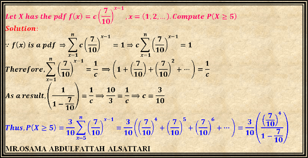 Evaluating the probability of a particular value for a probability discrete density function ...