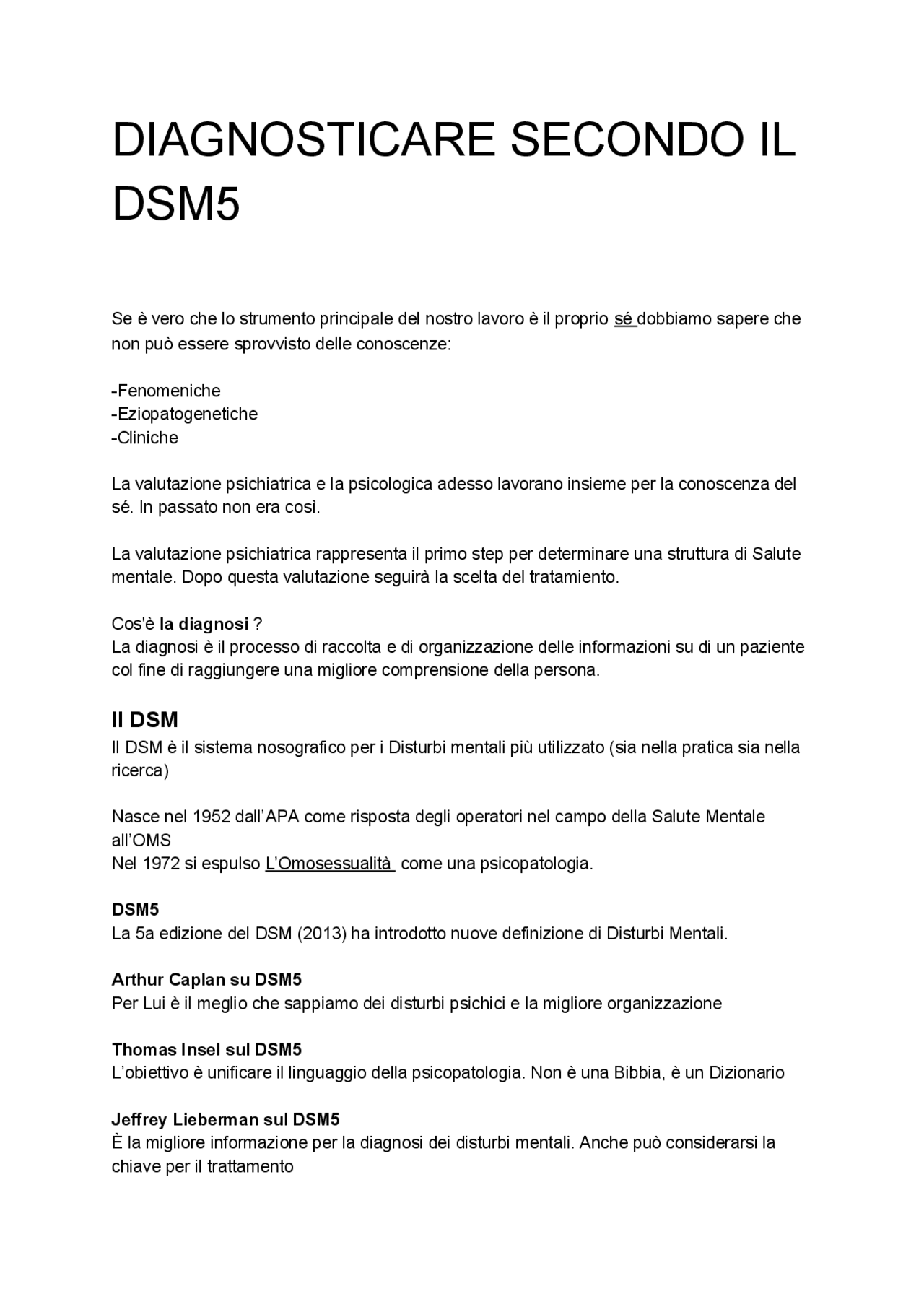 Diagnosticare Secondo Il Dsm Docsity