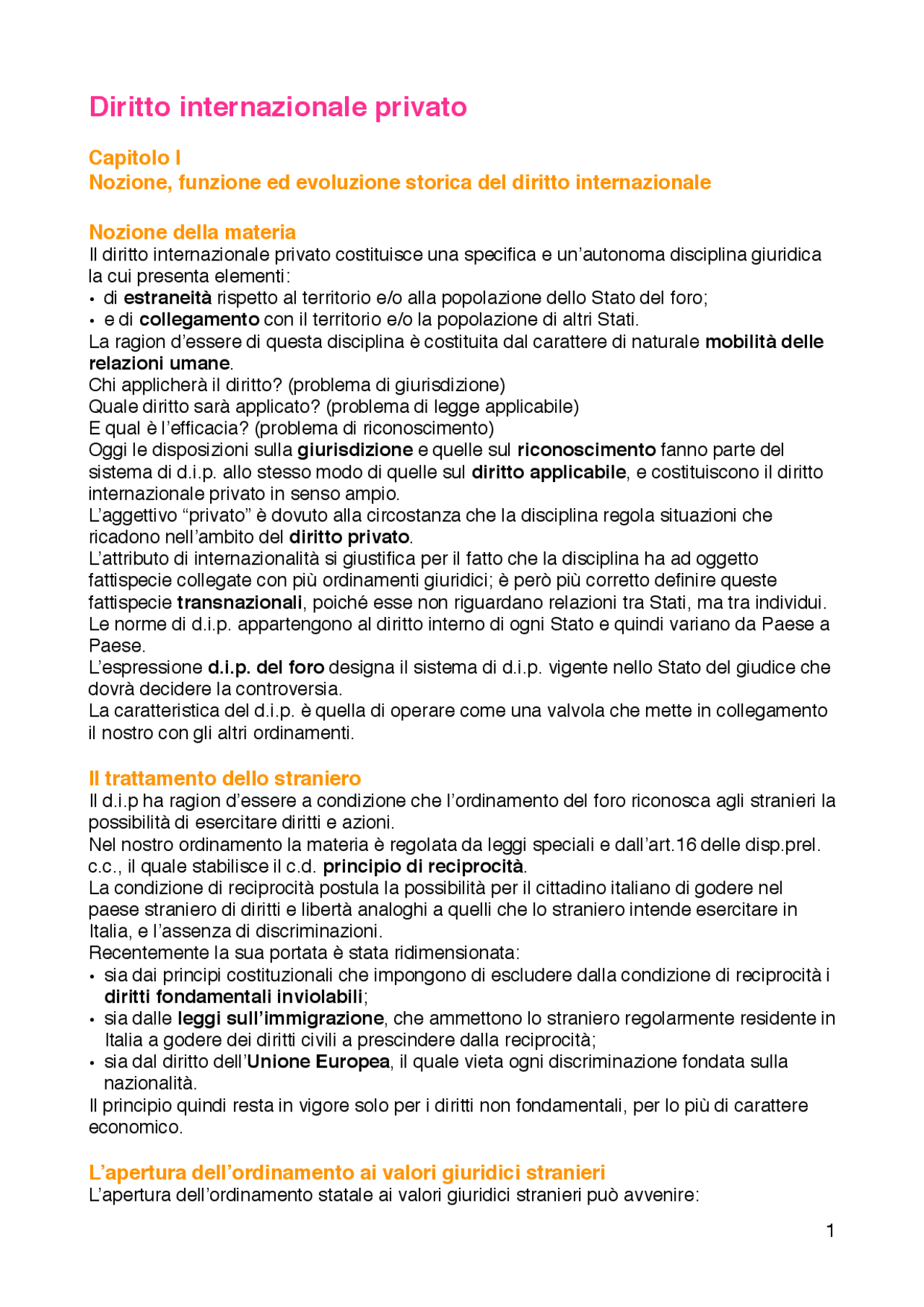Riassunti Primi Tre Capitoli Di Diritto Internazionale Privato Docsity