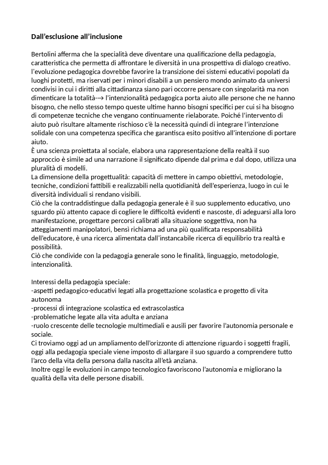 Dall'esclusione all'inclusione, Marisa Pavone | Sintesi del corso di ...