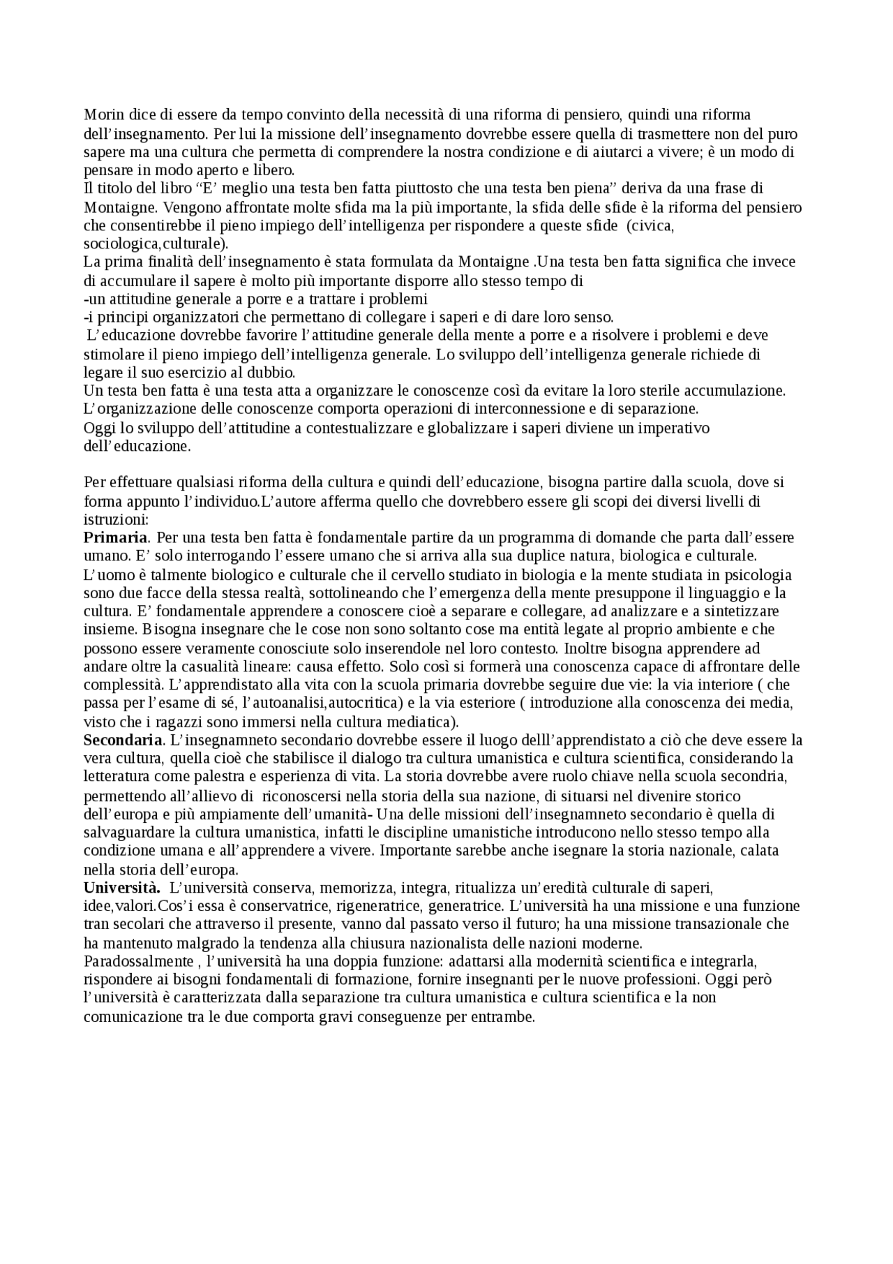 Una Testa Ben Fatta Morin Docsity
