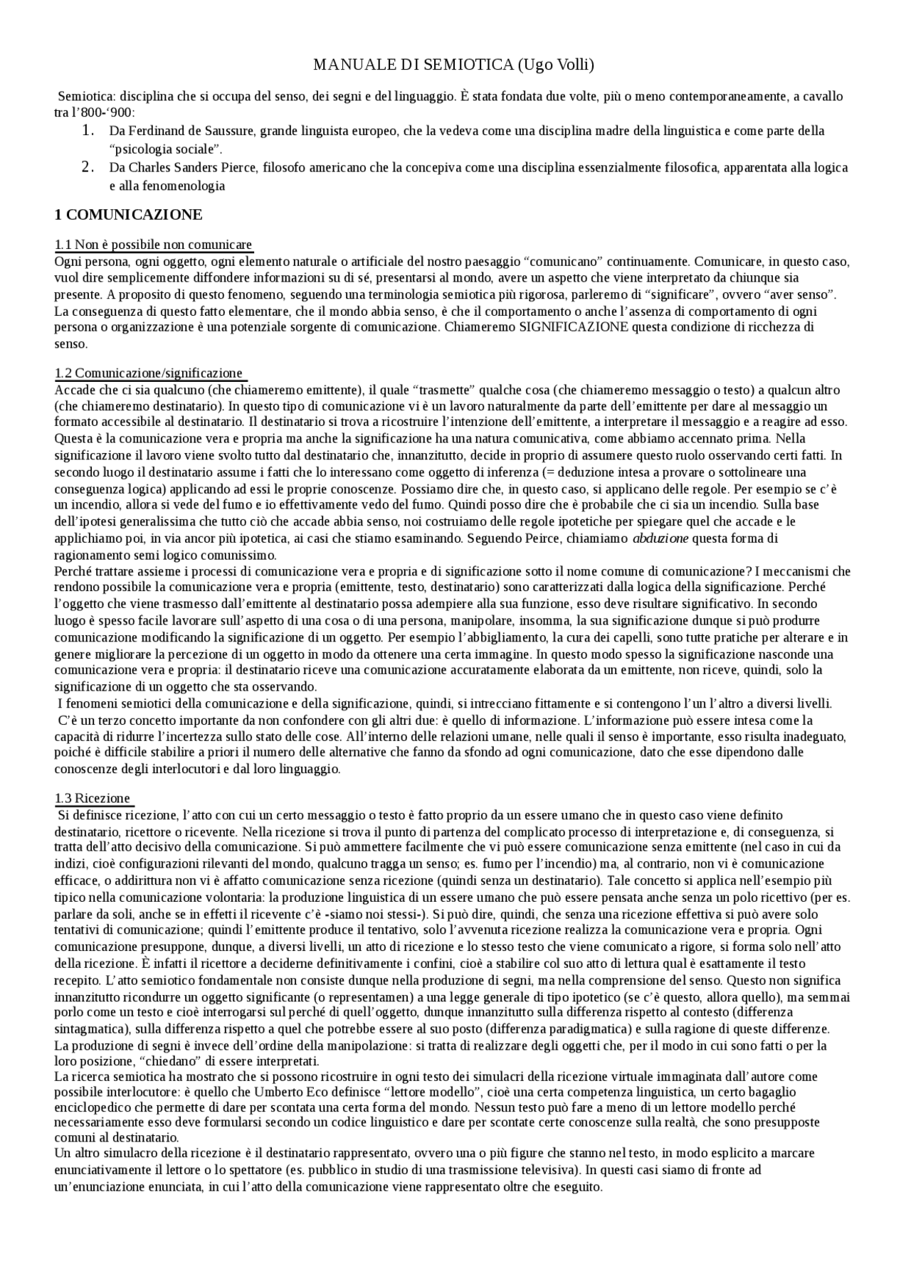 Manuale Di Semiotica Ugo Volli Docsity