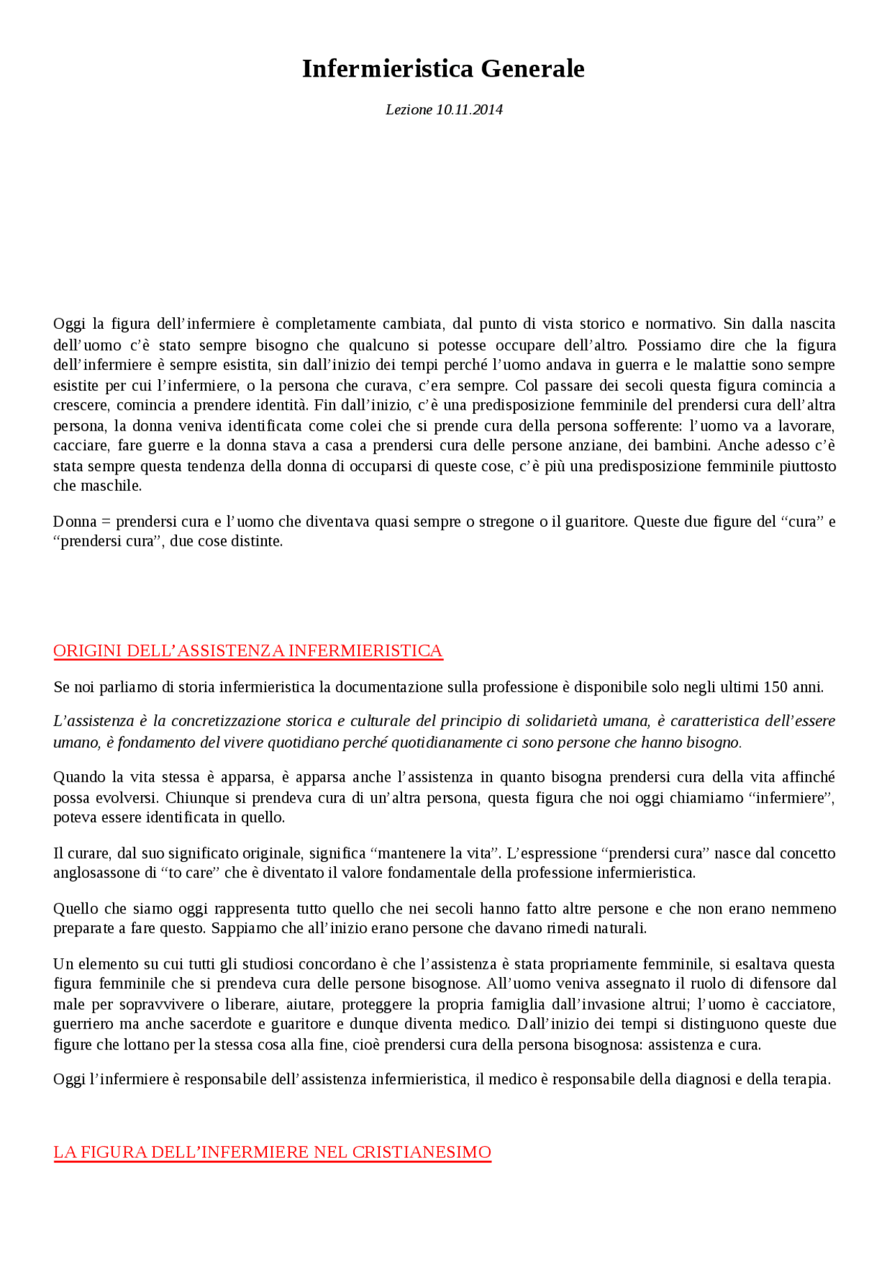 Origini Dellassistenza Infermieristica Docsity