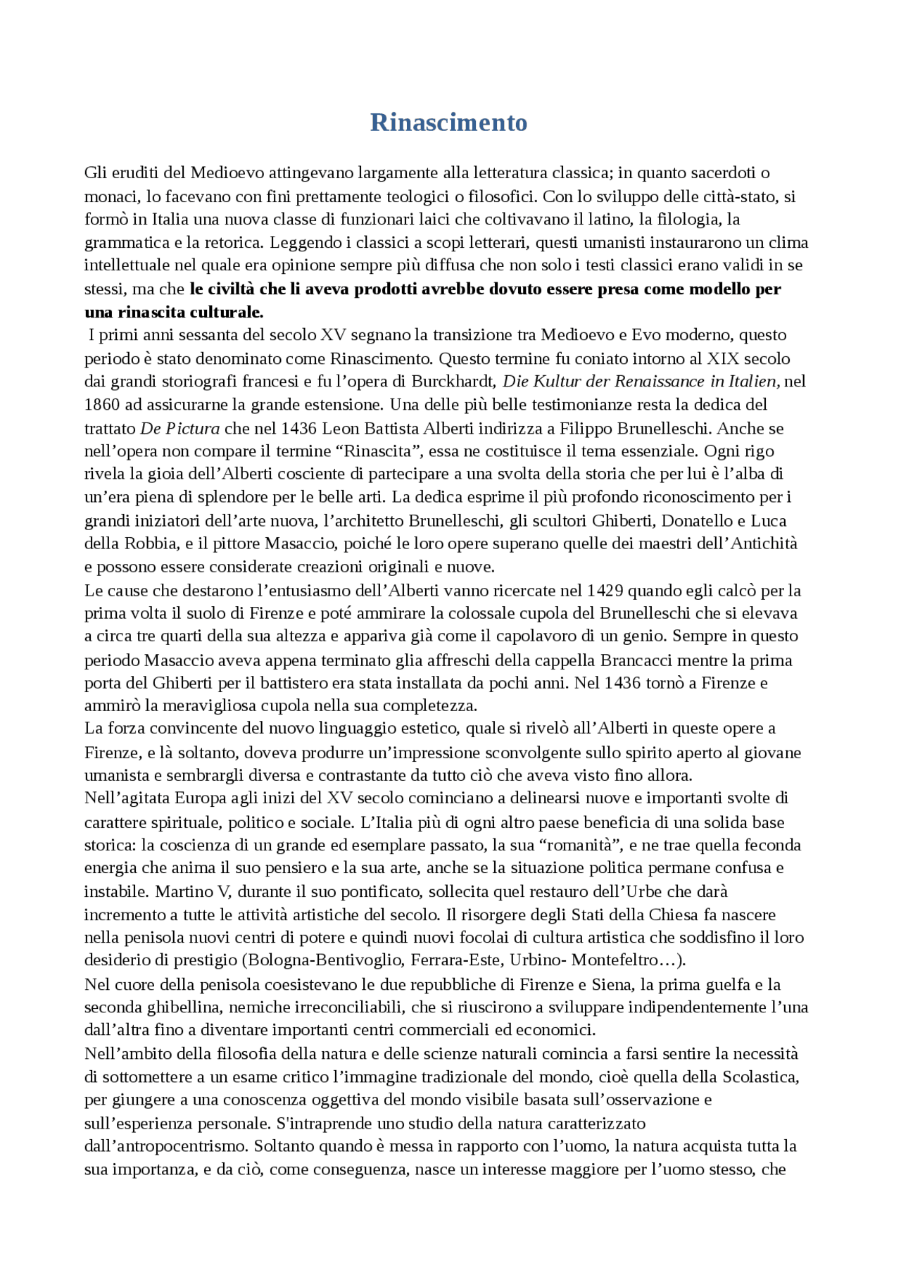 Rinascimento E Brunelleschi Docsity