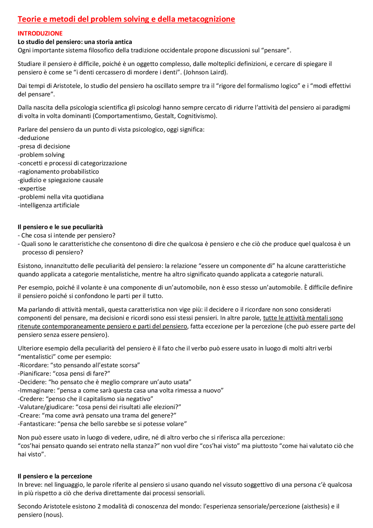 Teorie E Metodi Del Problem Solving Prof Burro Docsity