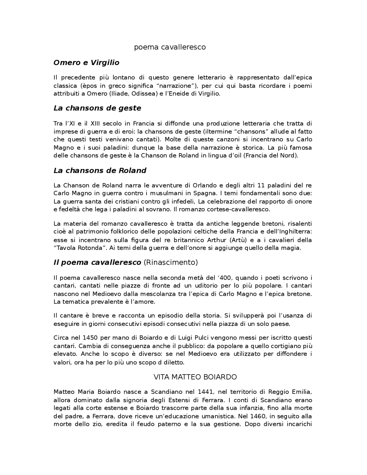Poema Cavalleresco Parte Generica Docsity