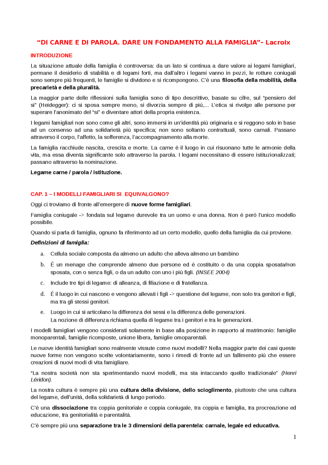 Di Carne E Di Parola Sintesi Del Corso Di Pedagogia Docsity