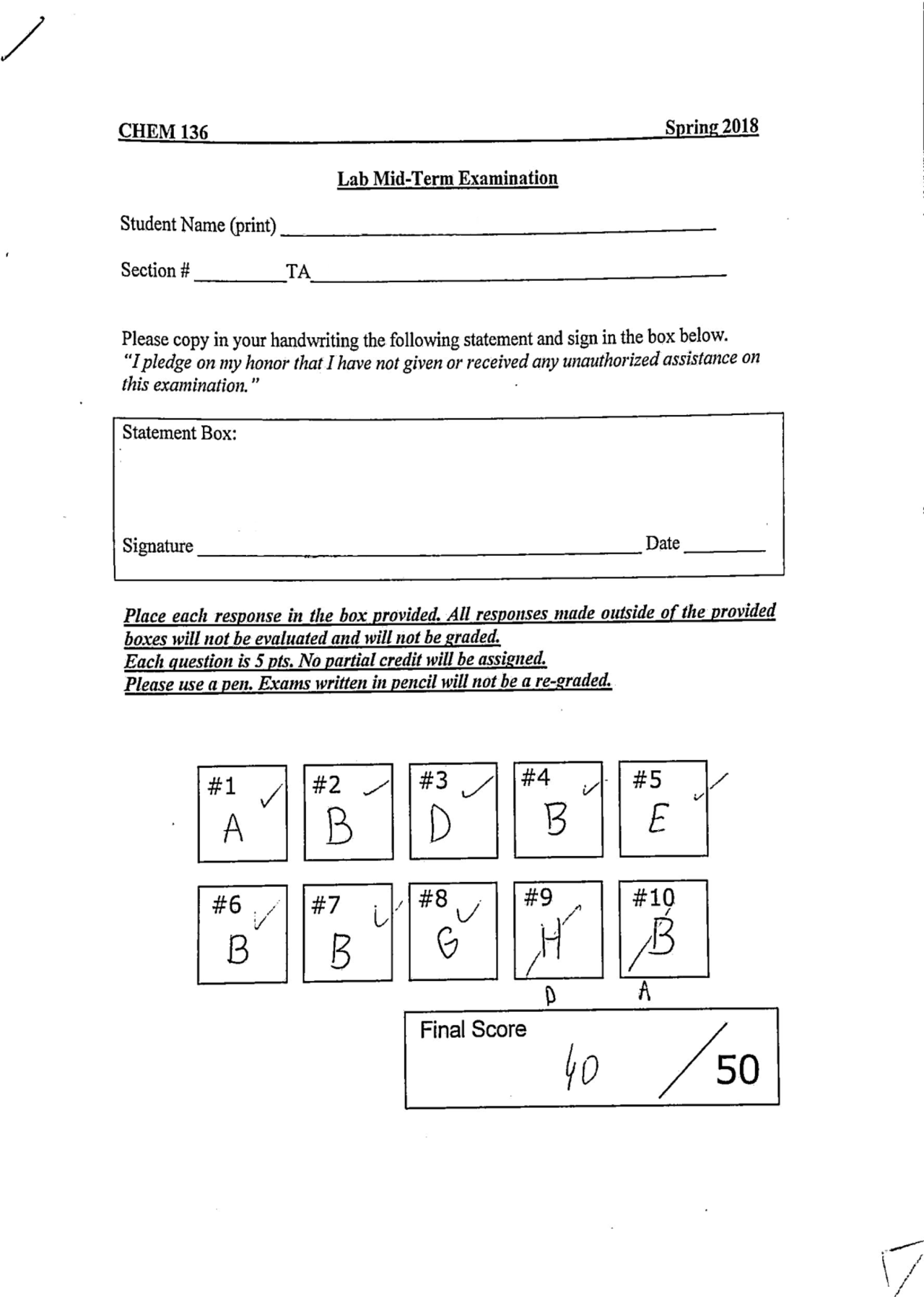 Solved Midterm Exam For General Chemistry Laboratory For Engineers