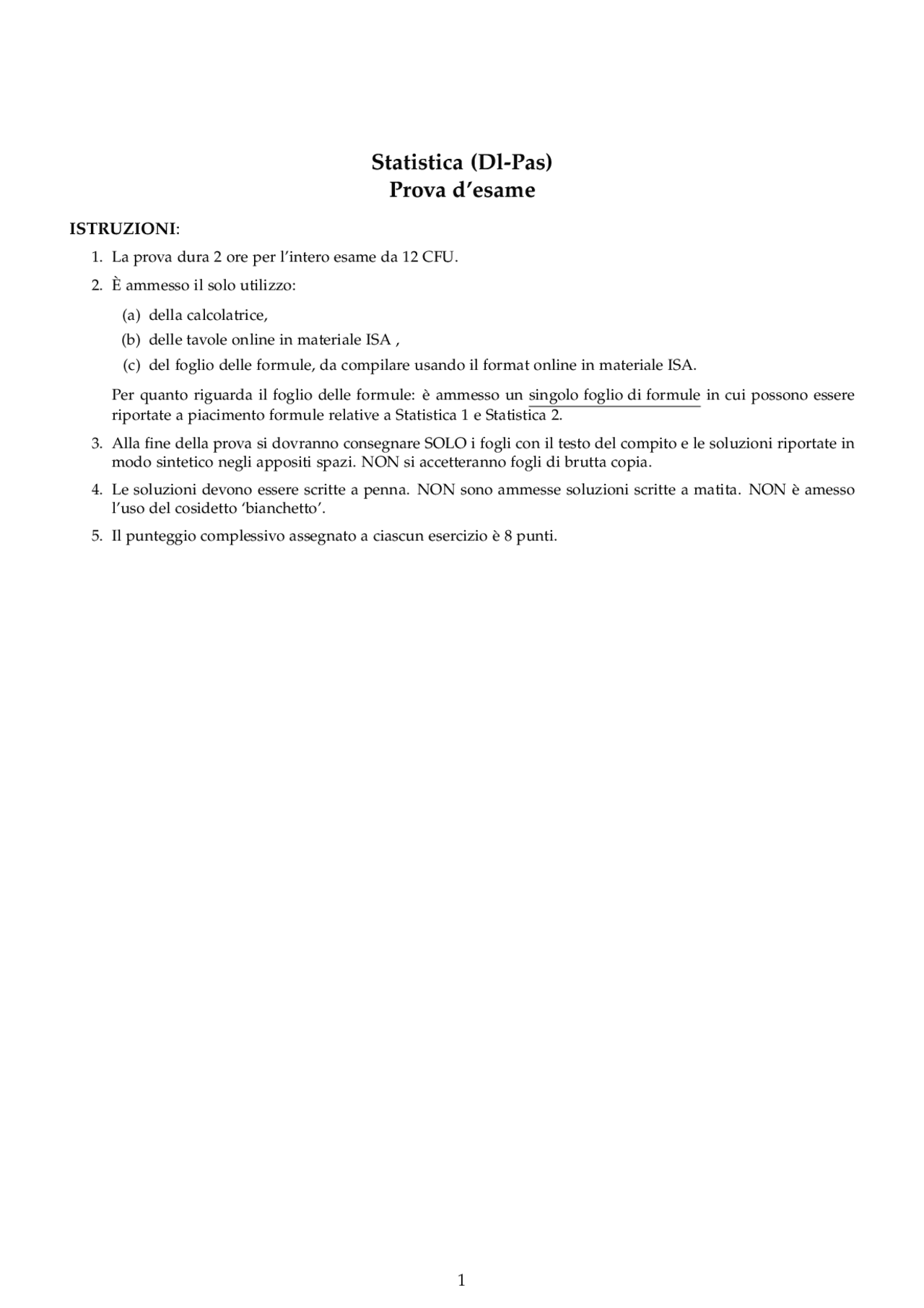 Esame Con Soluzioni Statistica Docsity