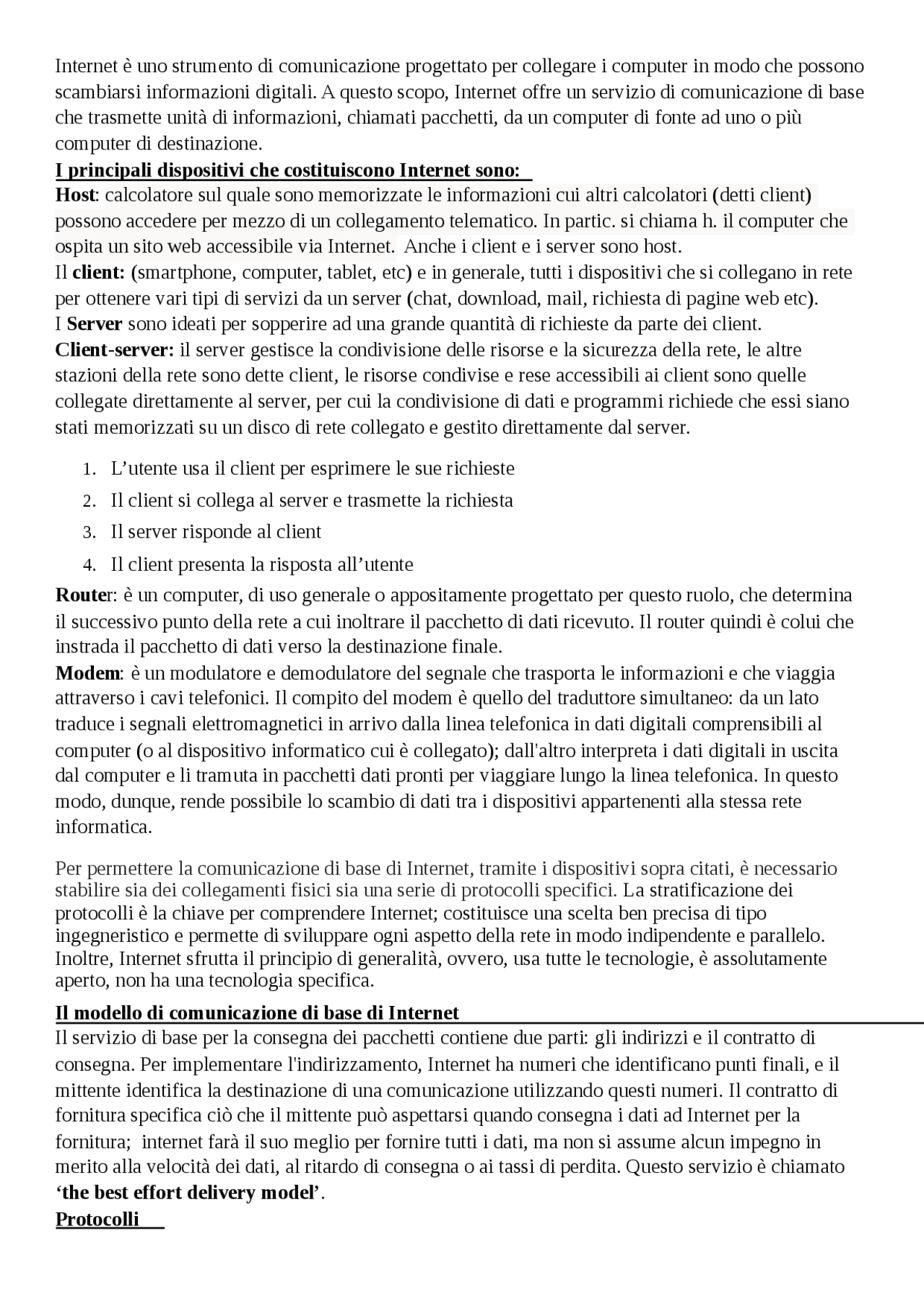 Internet E Protocolli Di Rete Docsity