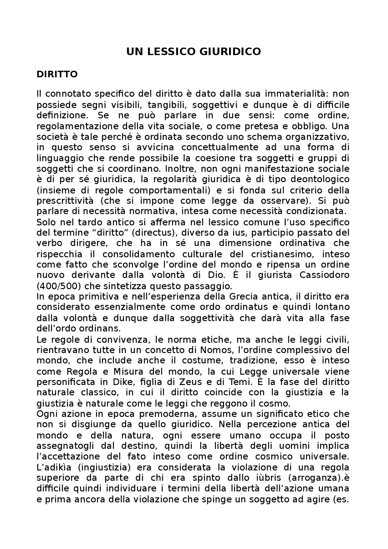 Un Lessico Giuridico Docsity