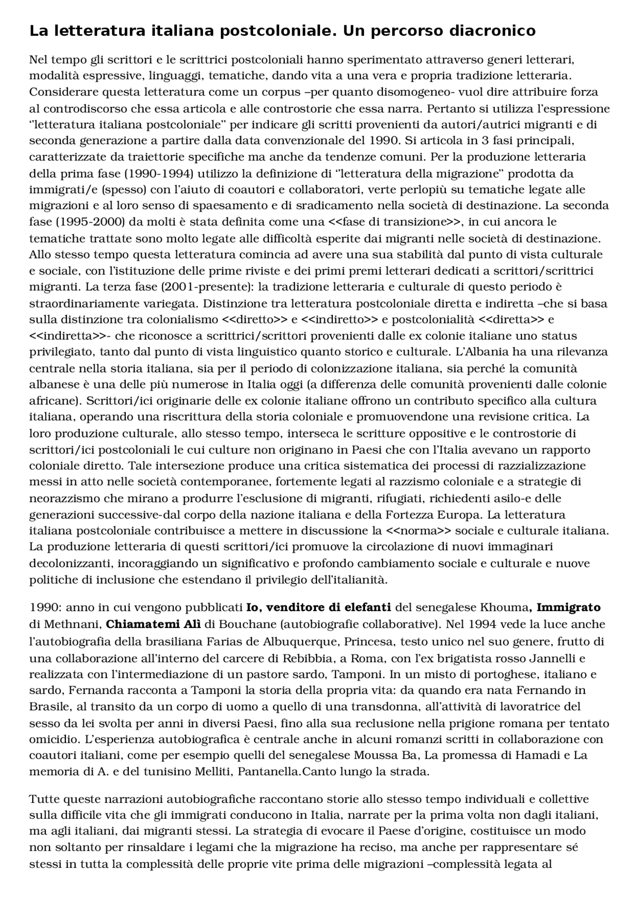 Riscrivere la nazione. La letteratura italiana postcoloniale - Docsity