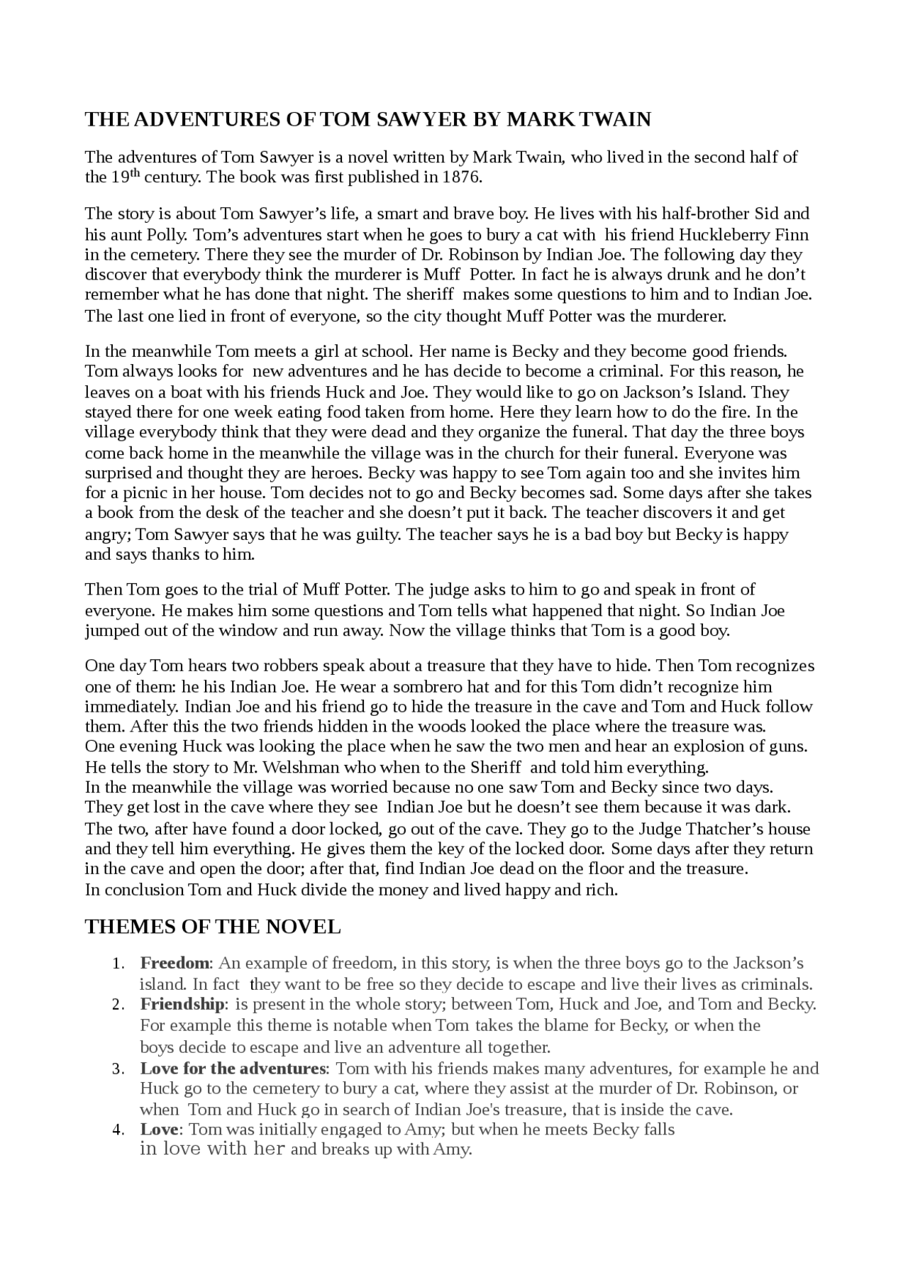 The adventures of Tom Sawyer | Sintesi del corso di Inglese | Docsity