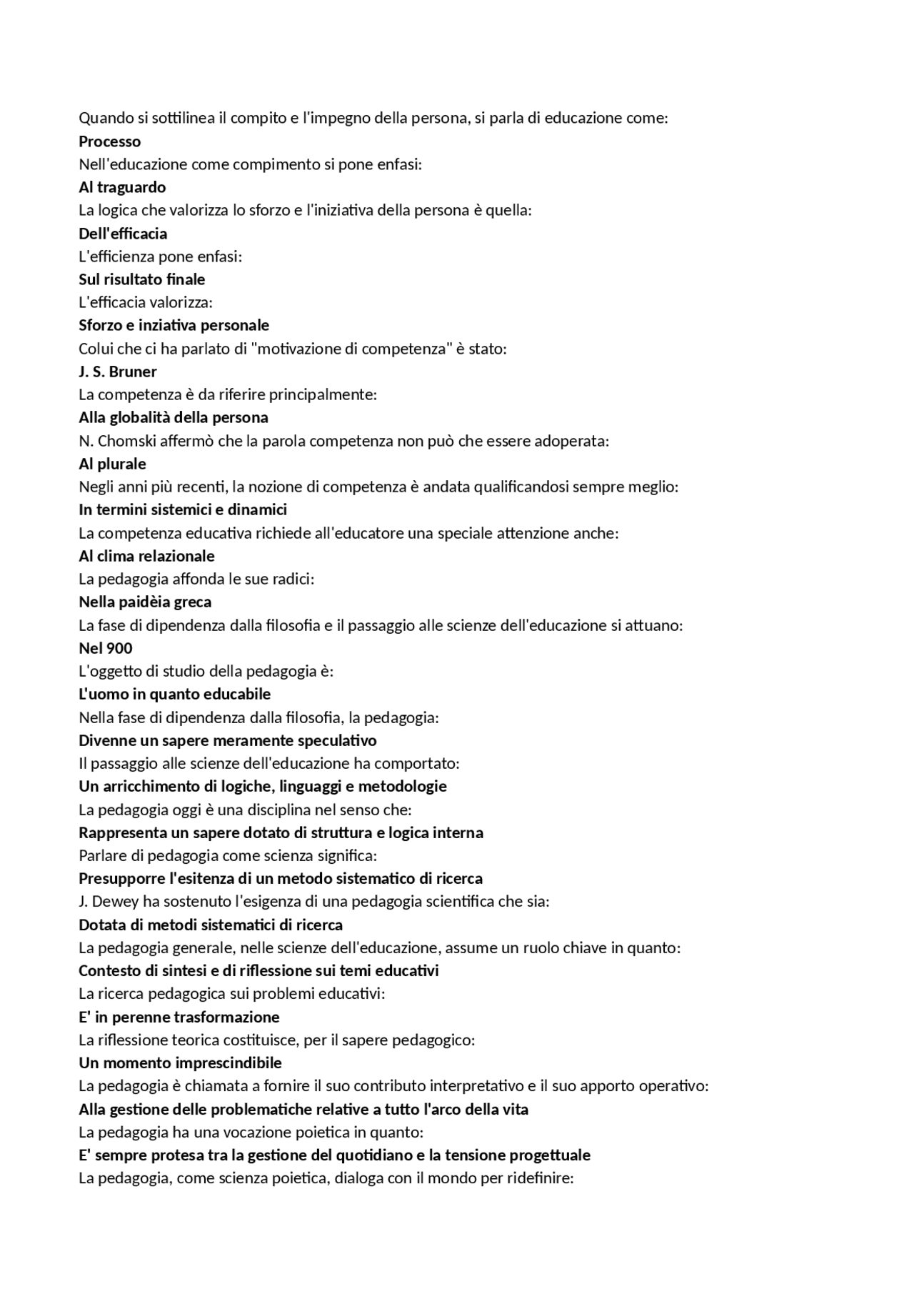 Test Pedagogia Generale Docsity