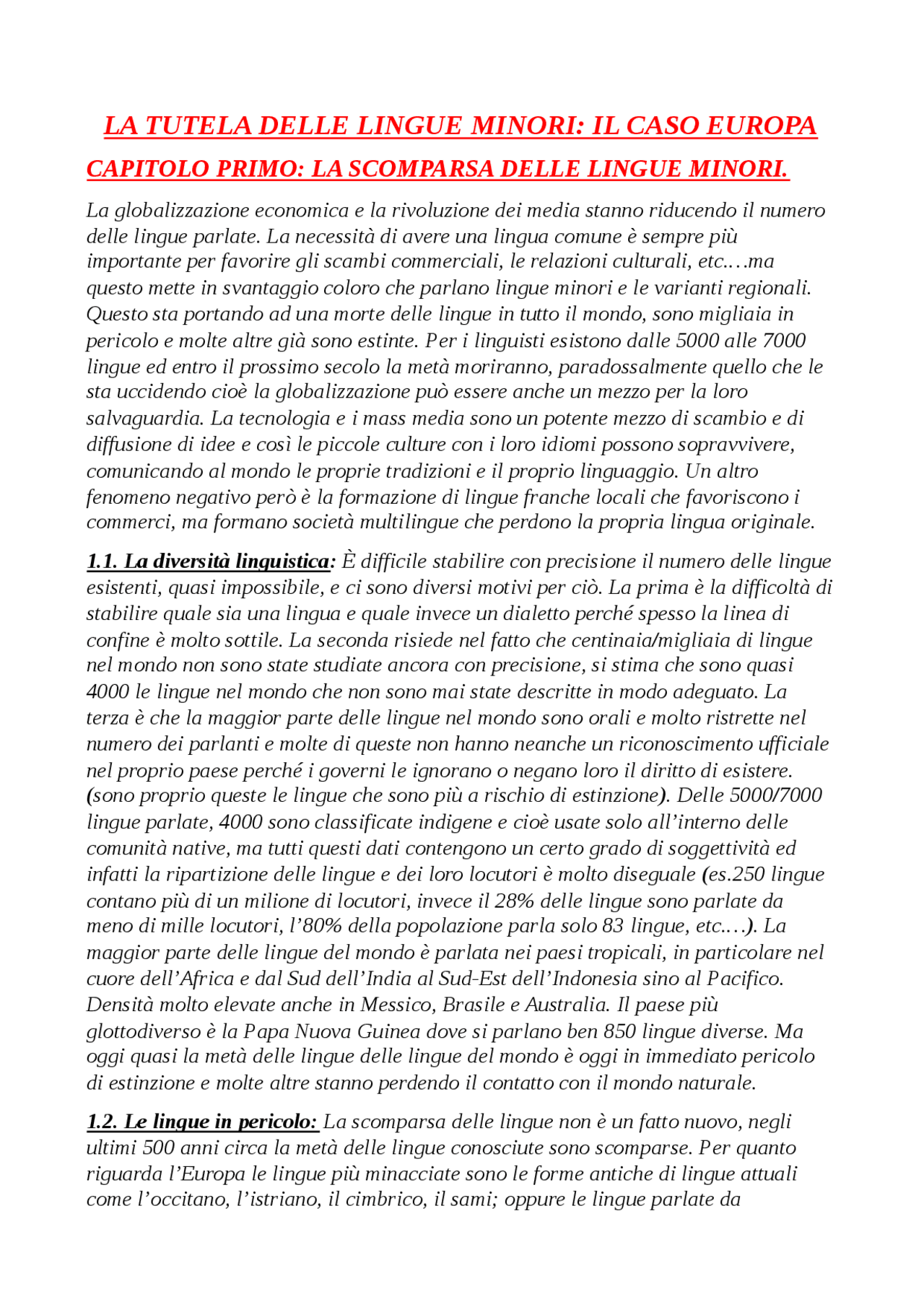 La Tutela Delle Lingue Minori Il Caso Europa Docsity