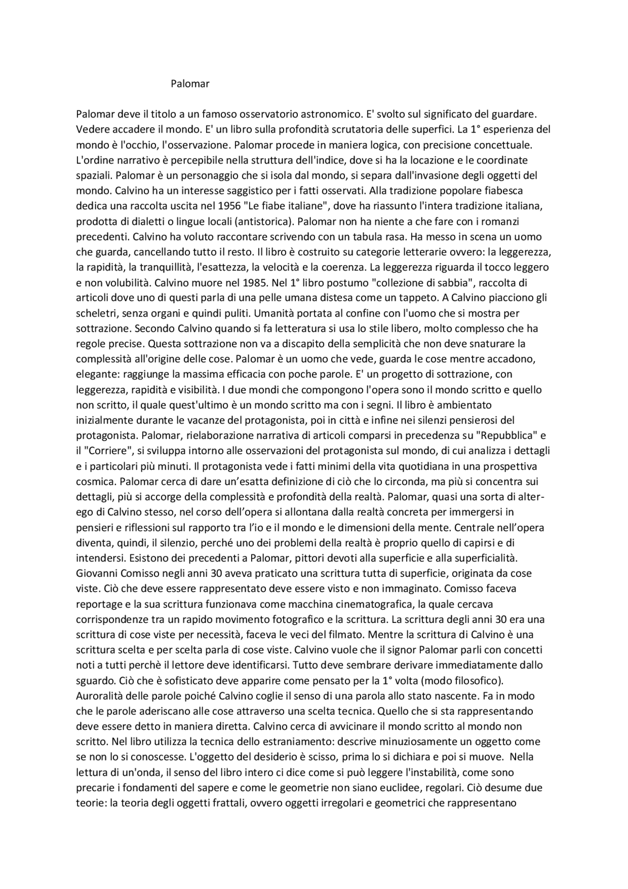 Palomar Di Italo Calvino Docsity