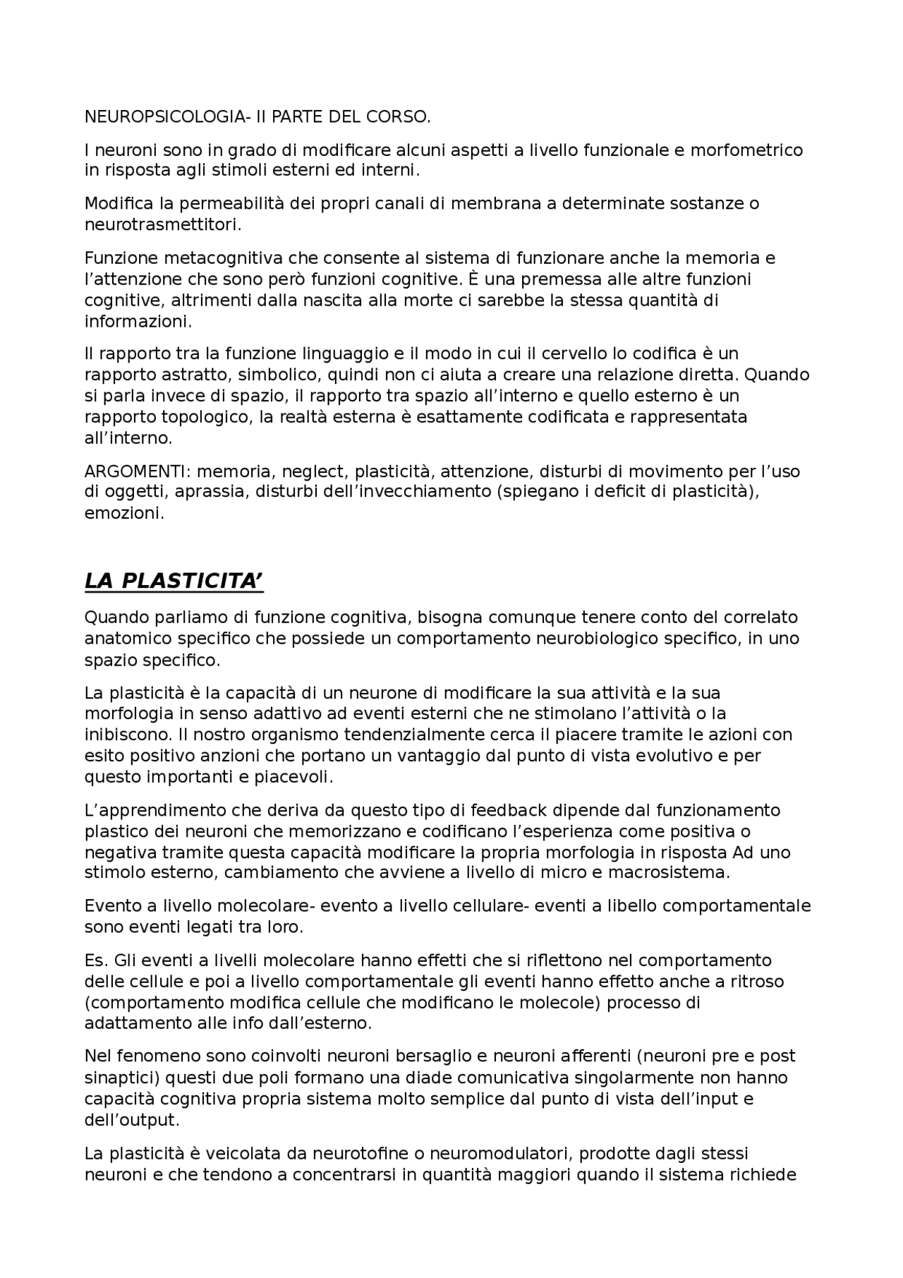 Appunti Neuropsicologia Docsity
