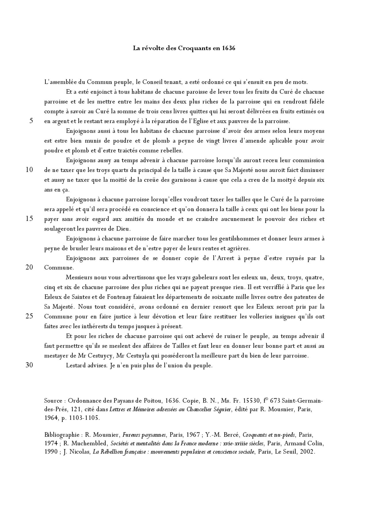 Histoire moderne - La révolte des croquants - Docsity