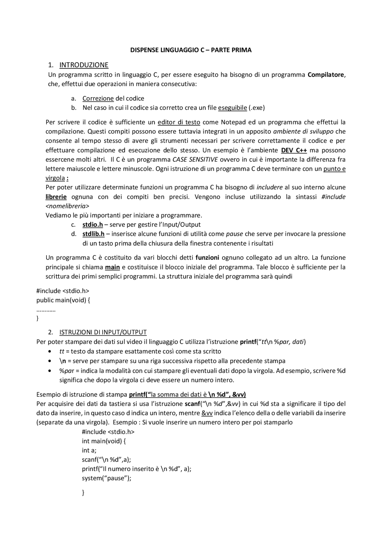 Dispense Linguaggio E Gestione File Dev C Docsity