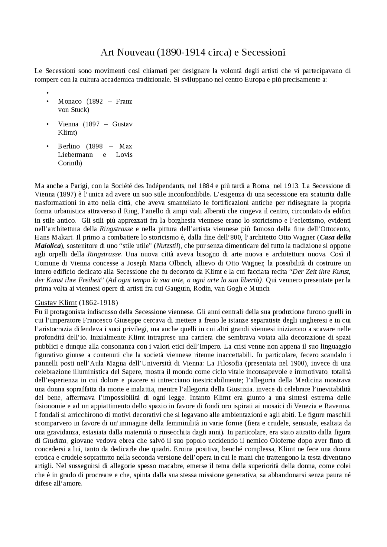 Art Nouveau E Secessioni Docsity