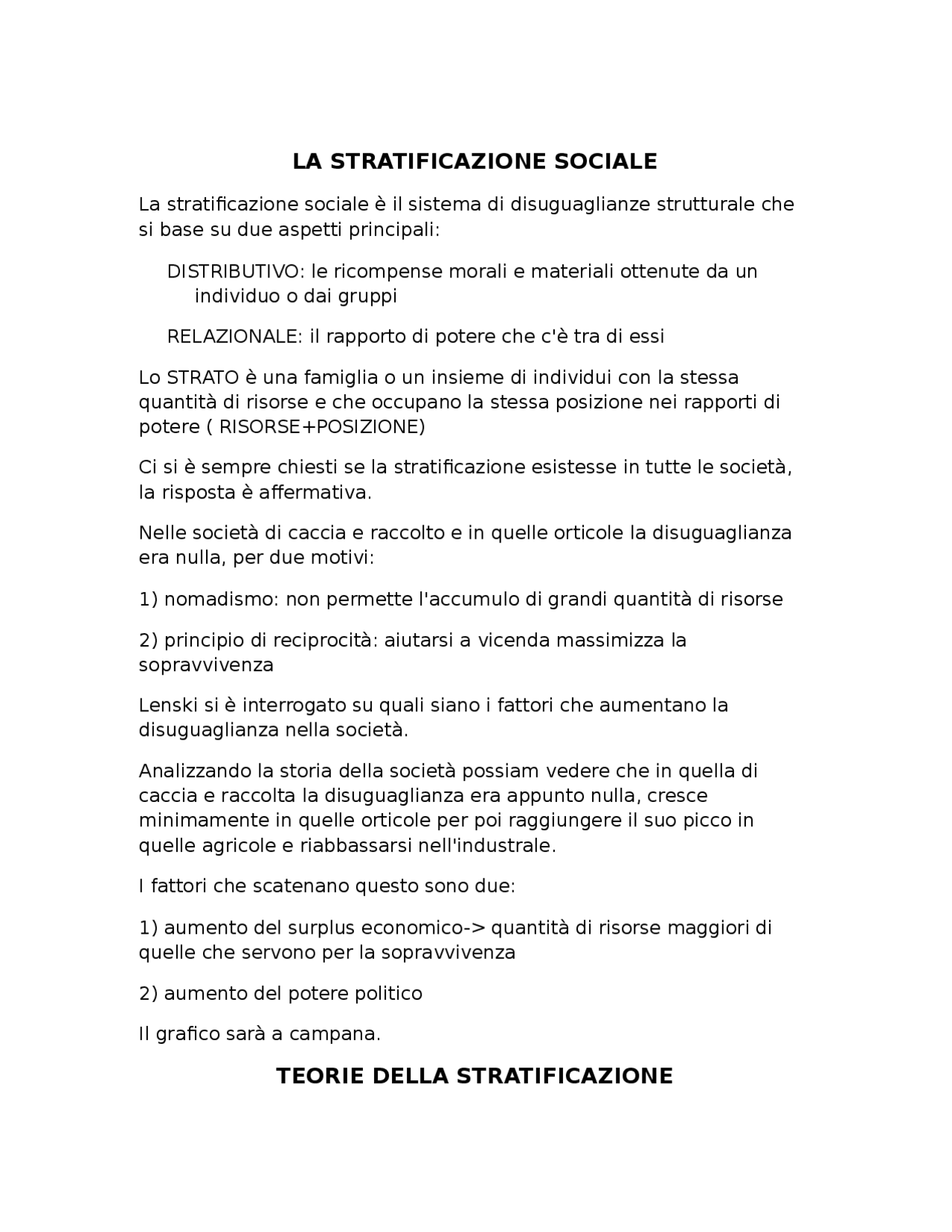 Stratificazione Sociale Apuntes De Sociología Docsity