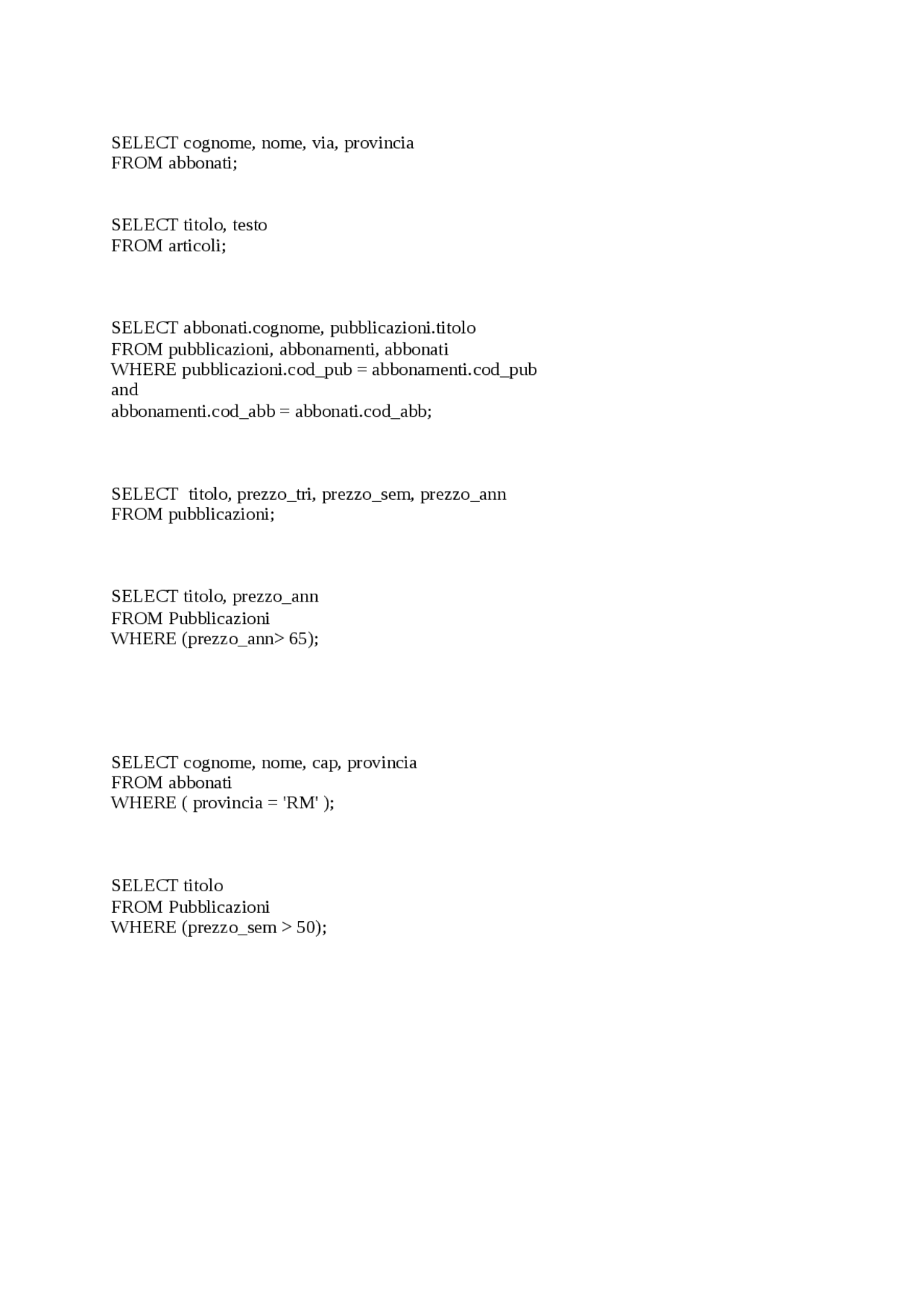 Query Php Esercizi Svolti Docsity