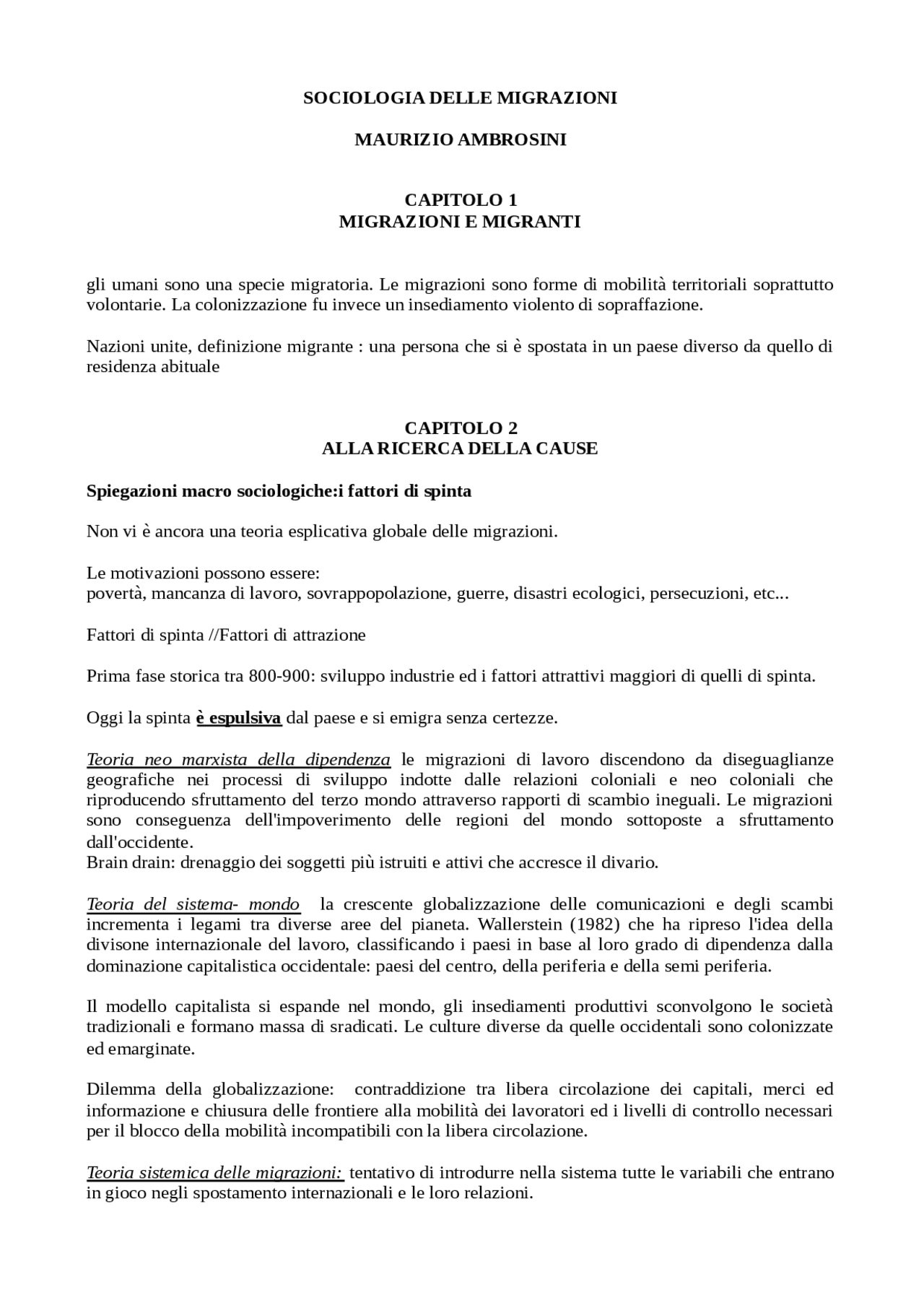 Sociologia Delle Migrazioni Docsity