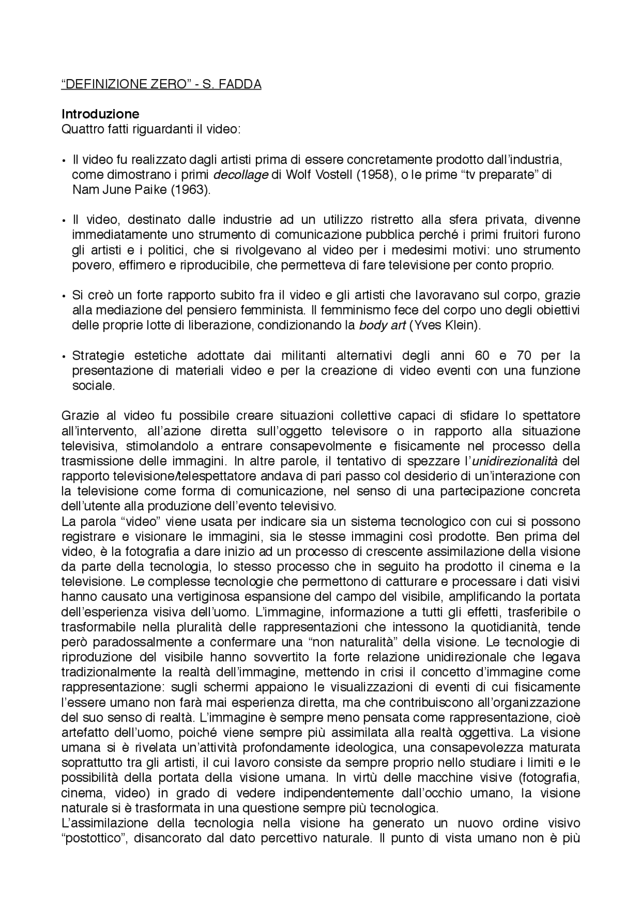 Riassunto Definizione Zero Di Simonetta Fadda Docsity