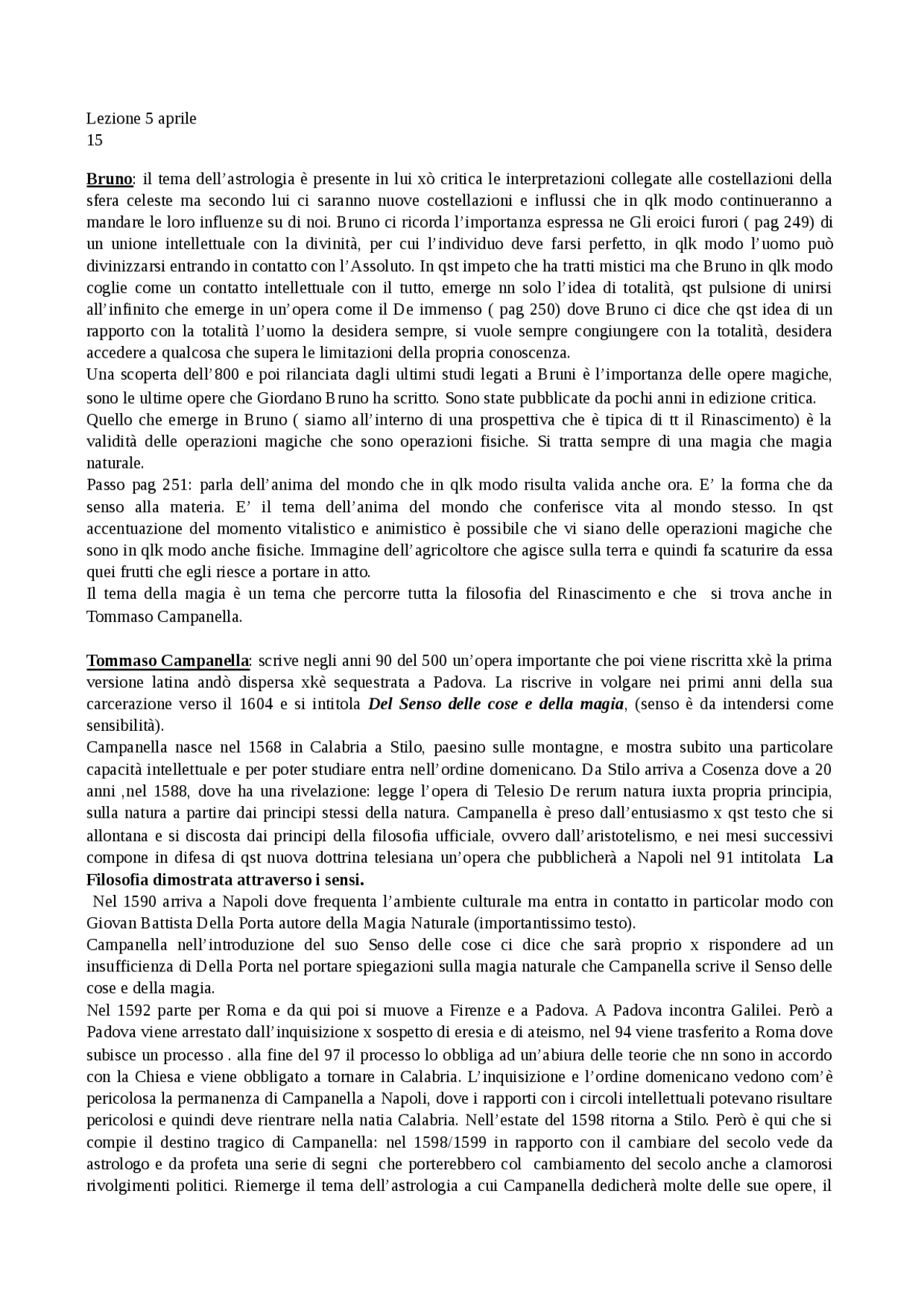 Giordano Bruno e il suo pensiero - Docsity