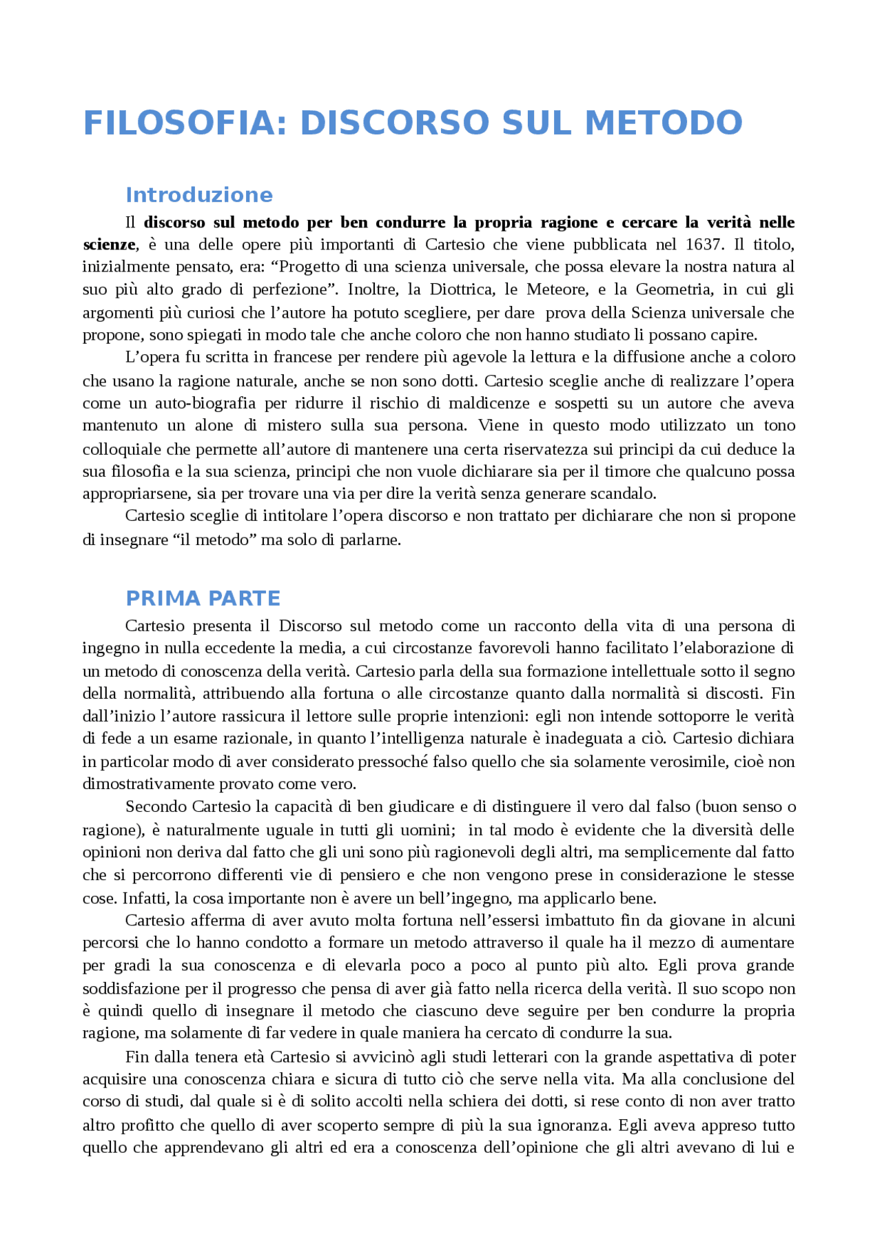 Discorso Sul Metodo Appunti Di Filosofia Docsity