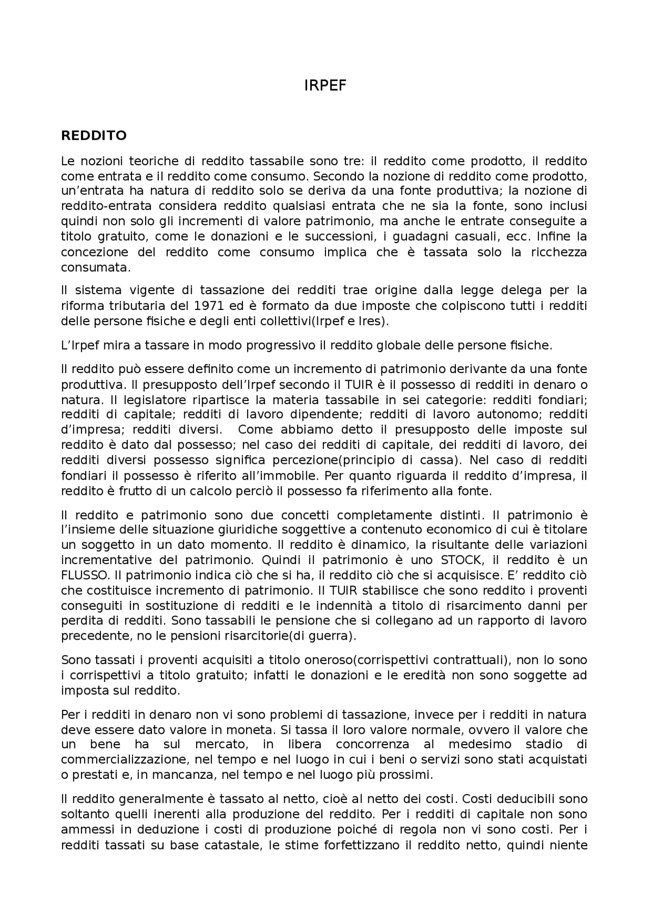 Irpef Diritto Tributario Docsity