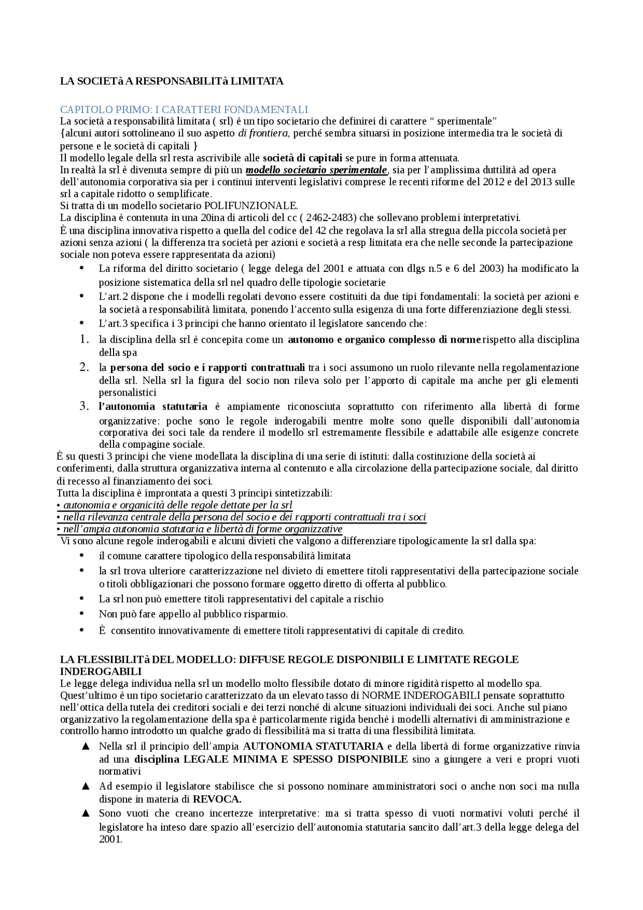 Società A Responsabilità Limitata Esame Fortunato Docsity