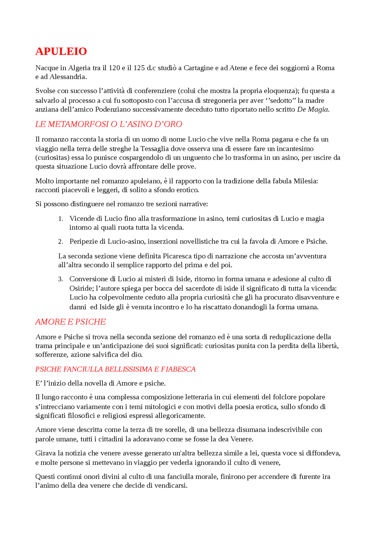 Riassunto sulla ''Metamorfosi'' di Apuleio - Docsity