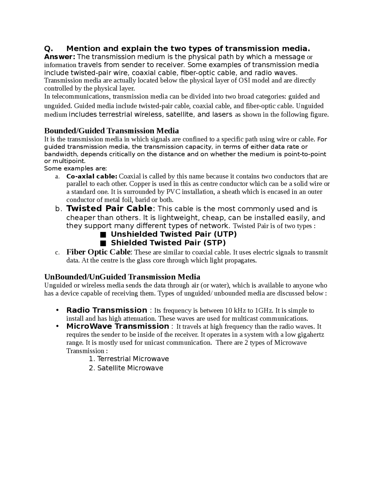 Transmission Media: Guided vs. Unguided | Study notes Computer science ...