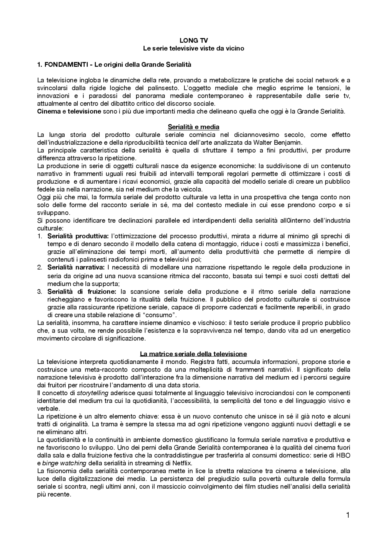 Riassunto Libro Long Tv Docsity