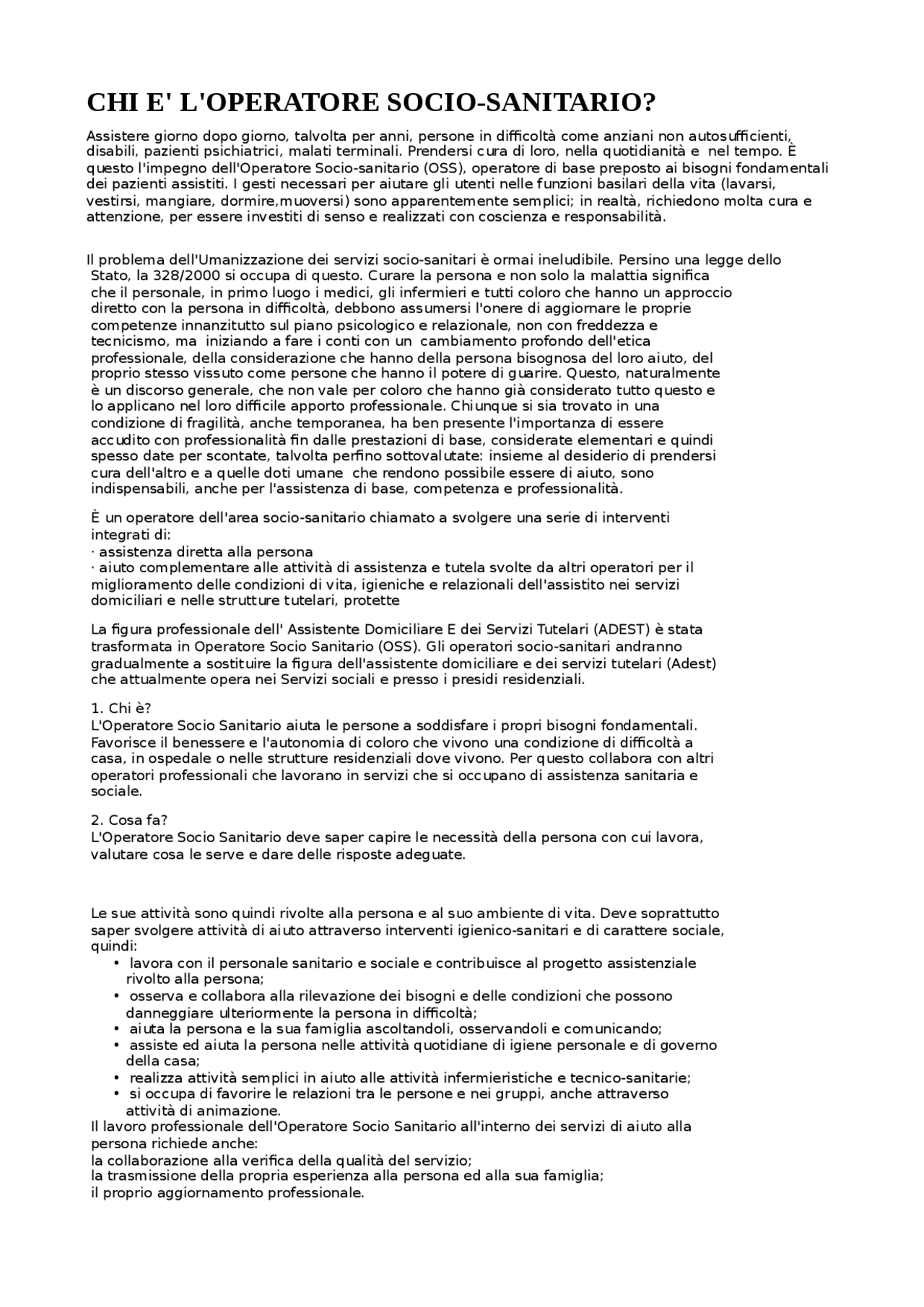 Profilo Professionale Oss Docsity