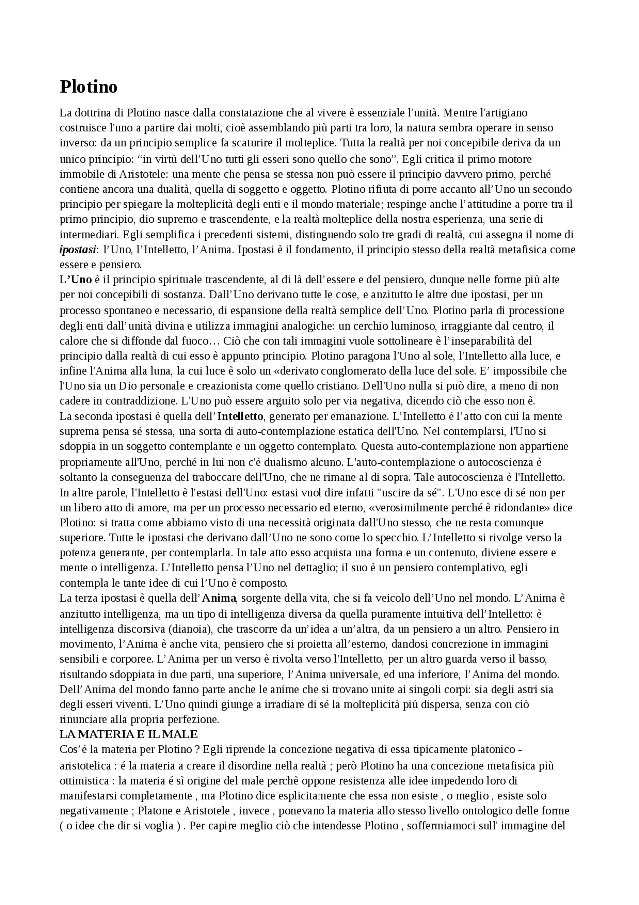 Filosofia di Plotino e Agostino - Docsity