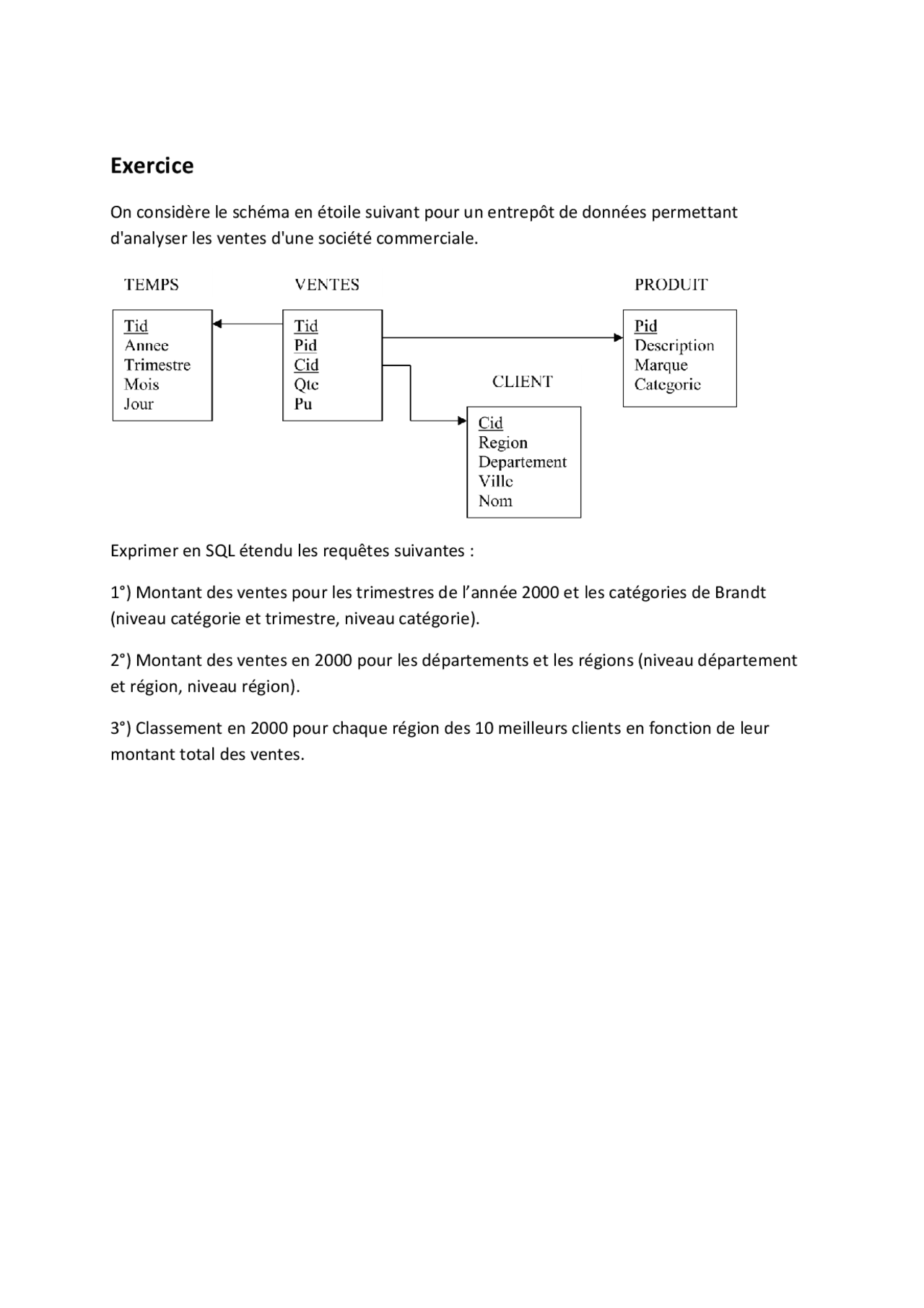 Data Warehouse Lecture Exercice About Introduction And Basics Docsity
