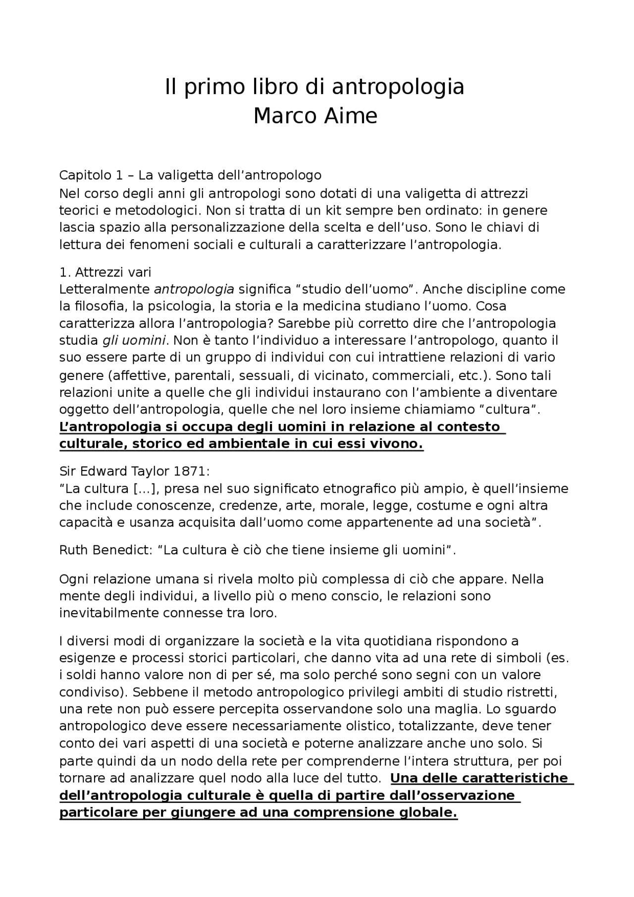 Il Primo Libro Di Antropologia Marco Aime Docsity
