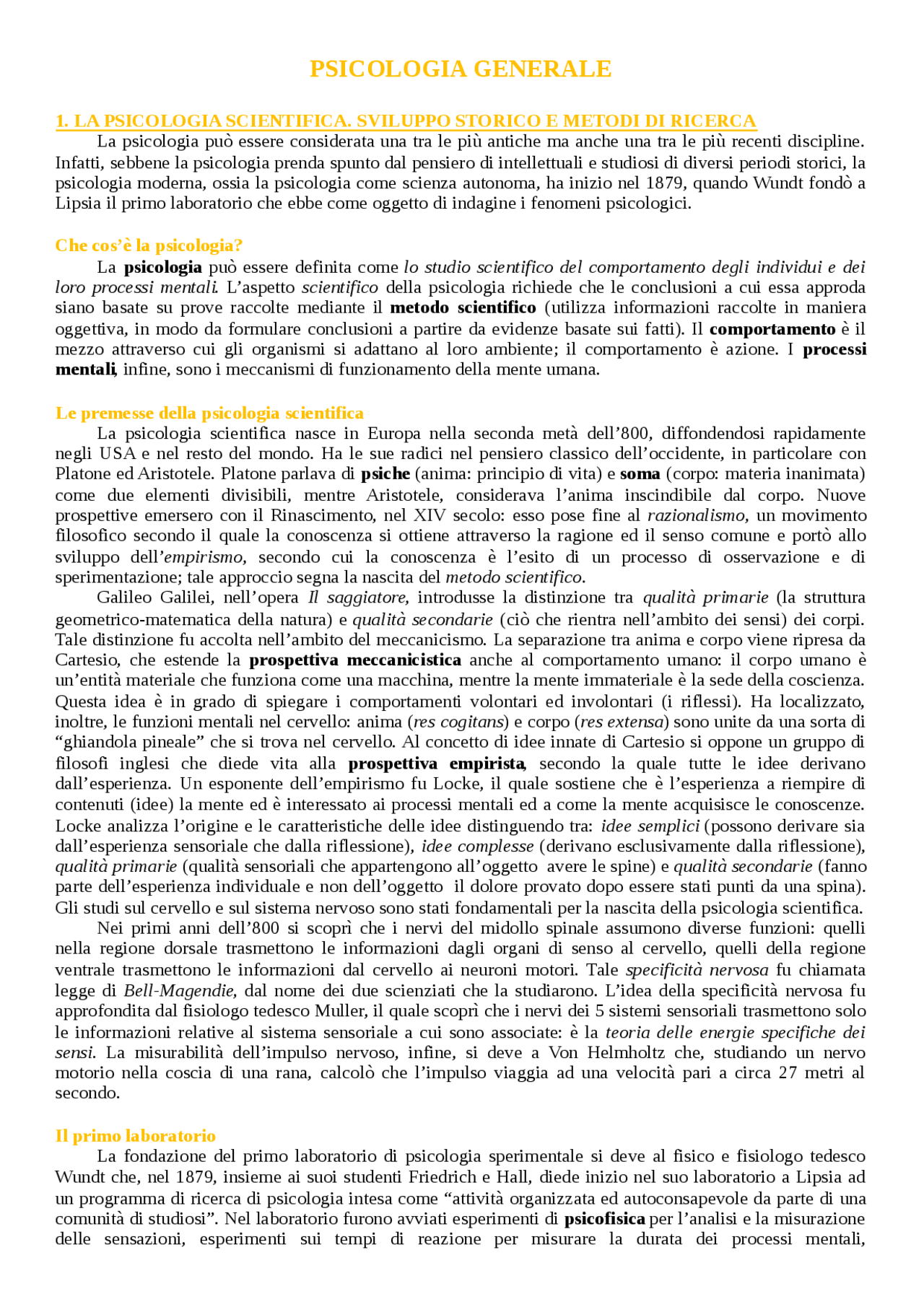 Manuale Di Psicologia Generale Docsity