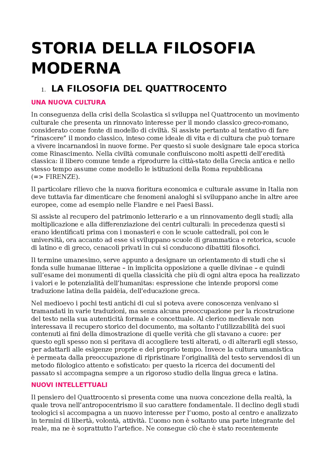 Riassunto Manuale Di Storia Della Filosofia Docsity