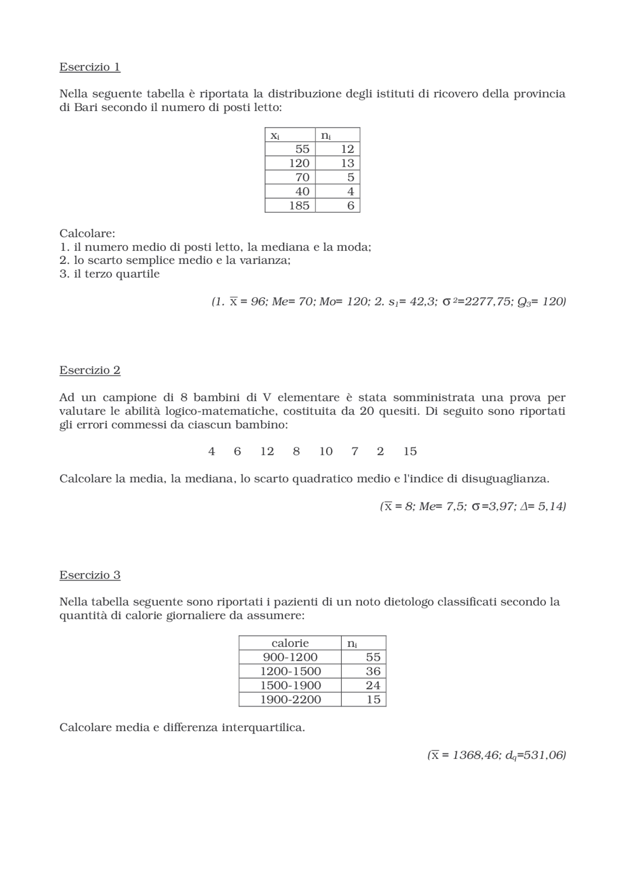 Esercizi Di Statistica Docsity