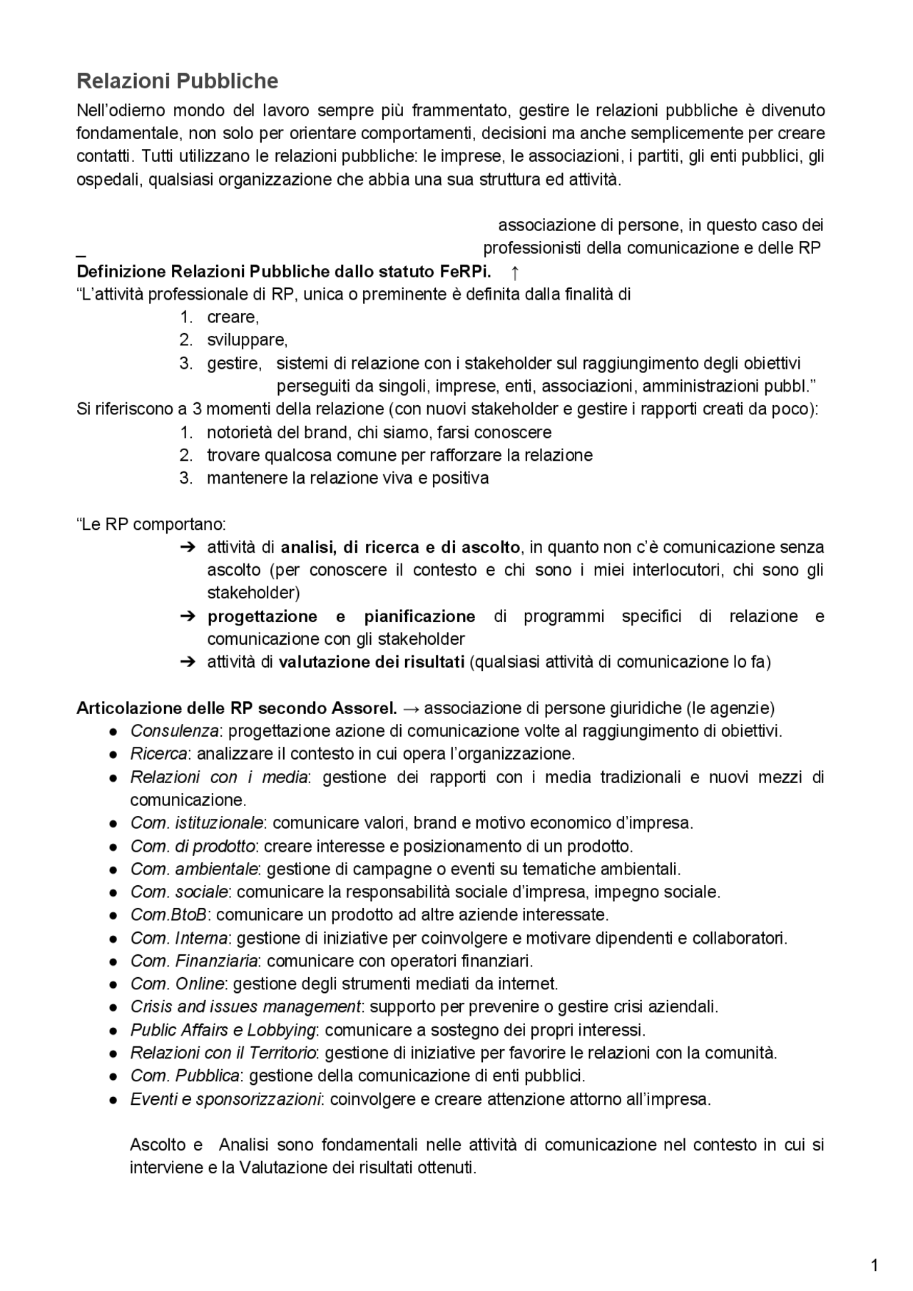 Relazioni Pubbliche Per Comunicazione Docsity