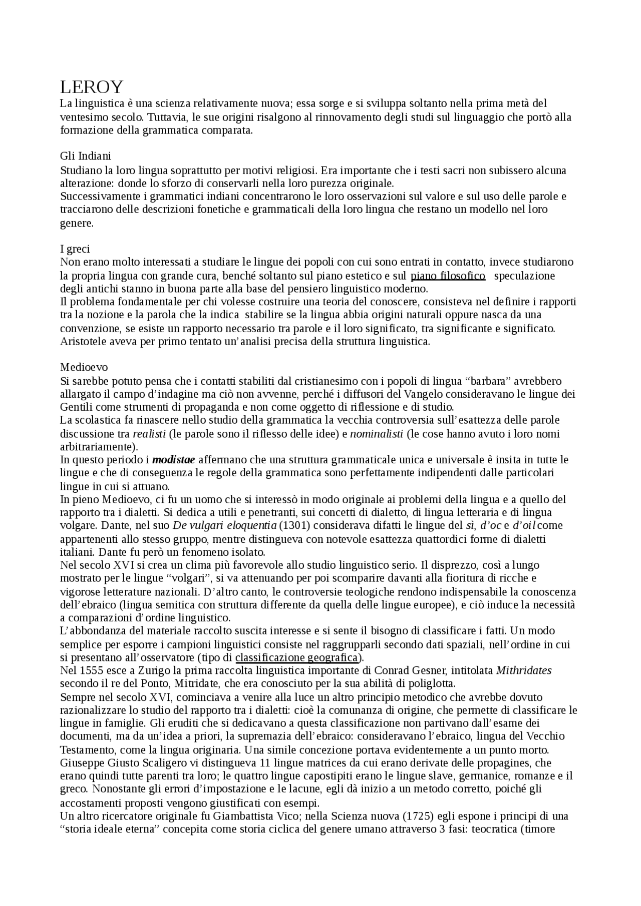 Riassunto Maurice Leroy Profilo Storico Della Linguistica Moderna P 1